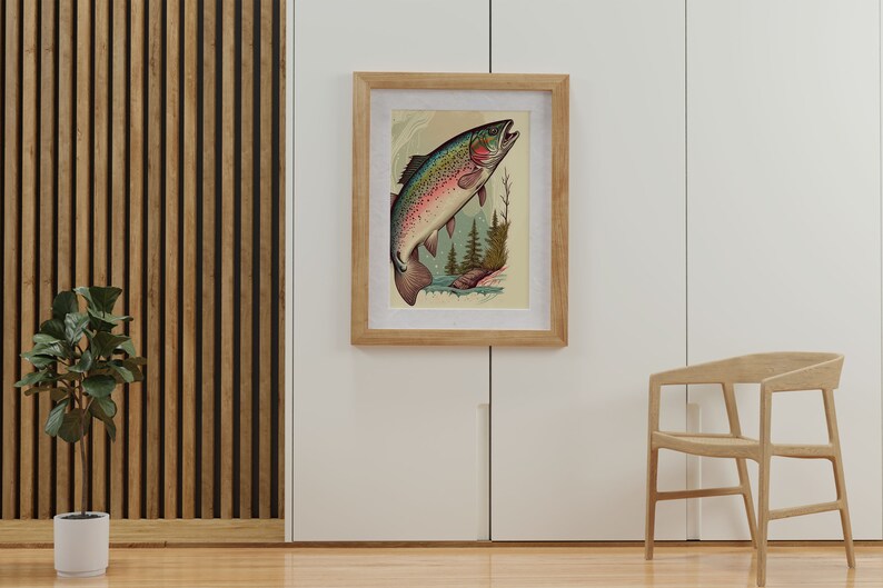 Rainbow Trout Fly Fishing Poster | Mountain House Cabin Decor | Fish ...
