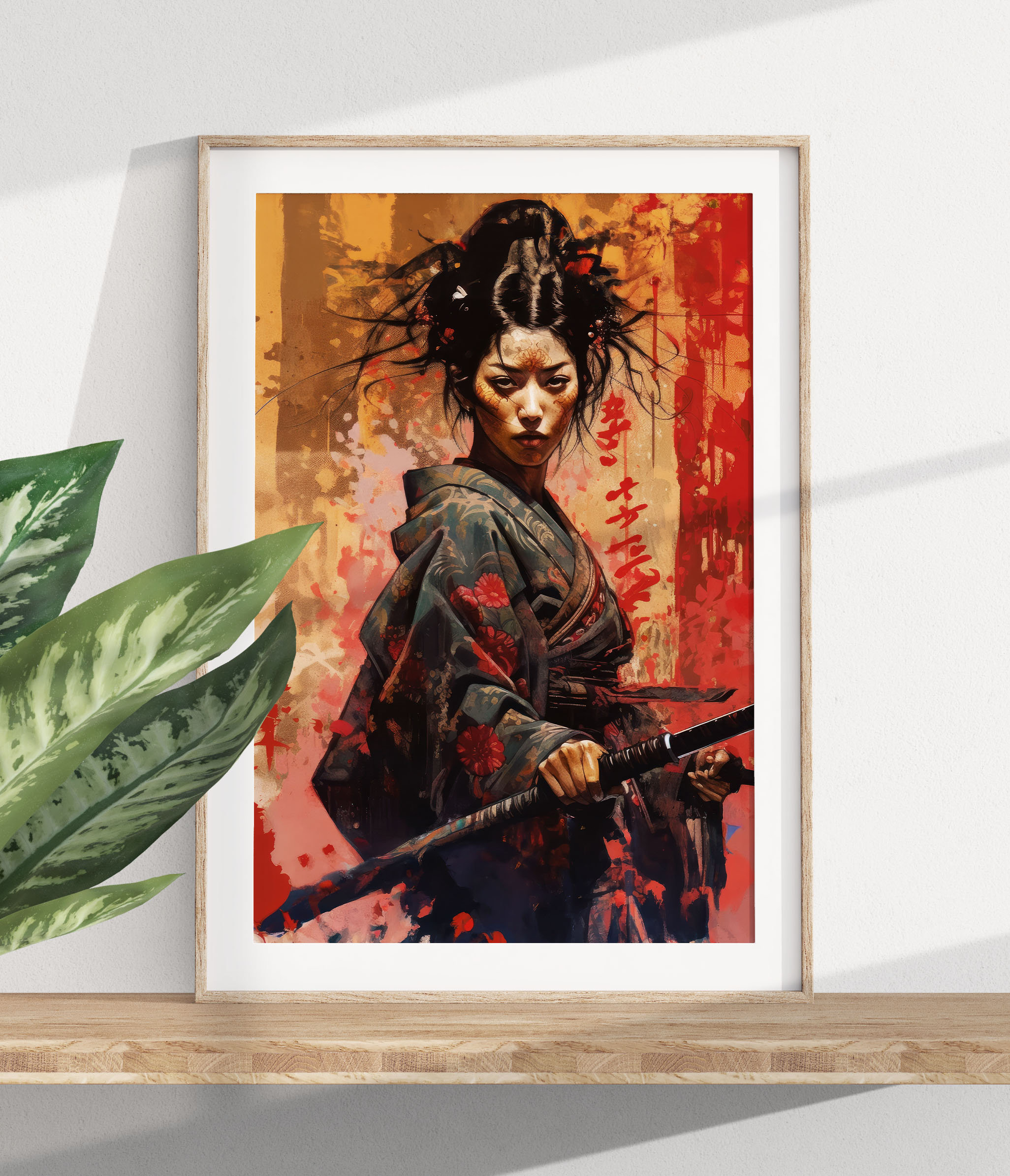 Japanese Samurai Princess, Japanese Poster Art, Oriental Decor, Modern ...