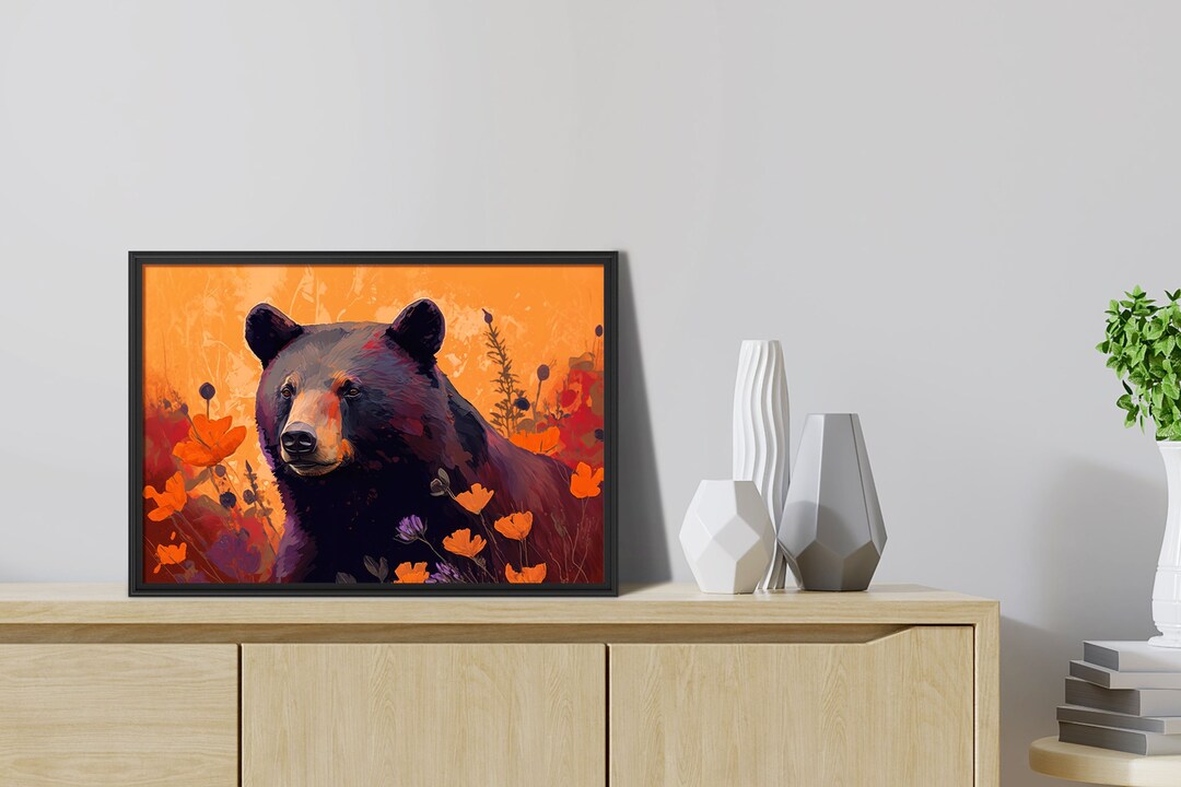 Black Bear Poppies ART PRINT, Bear Wall Art, Bear Folk Art, Wildlife ...
