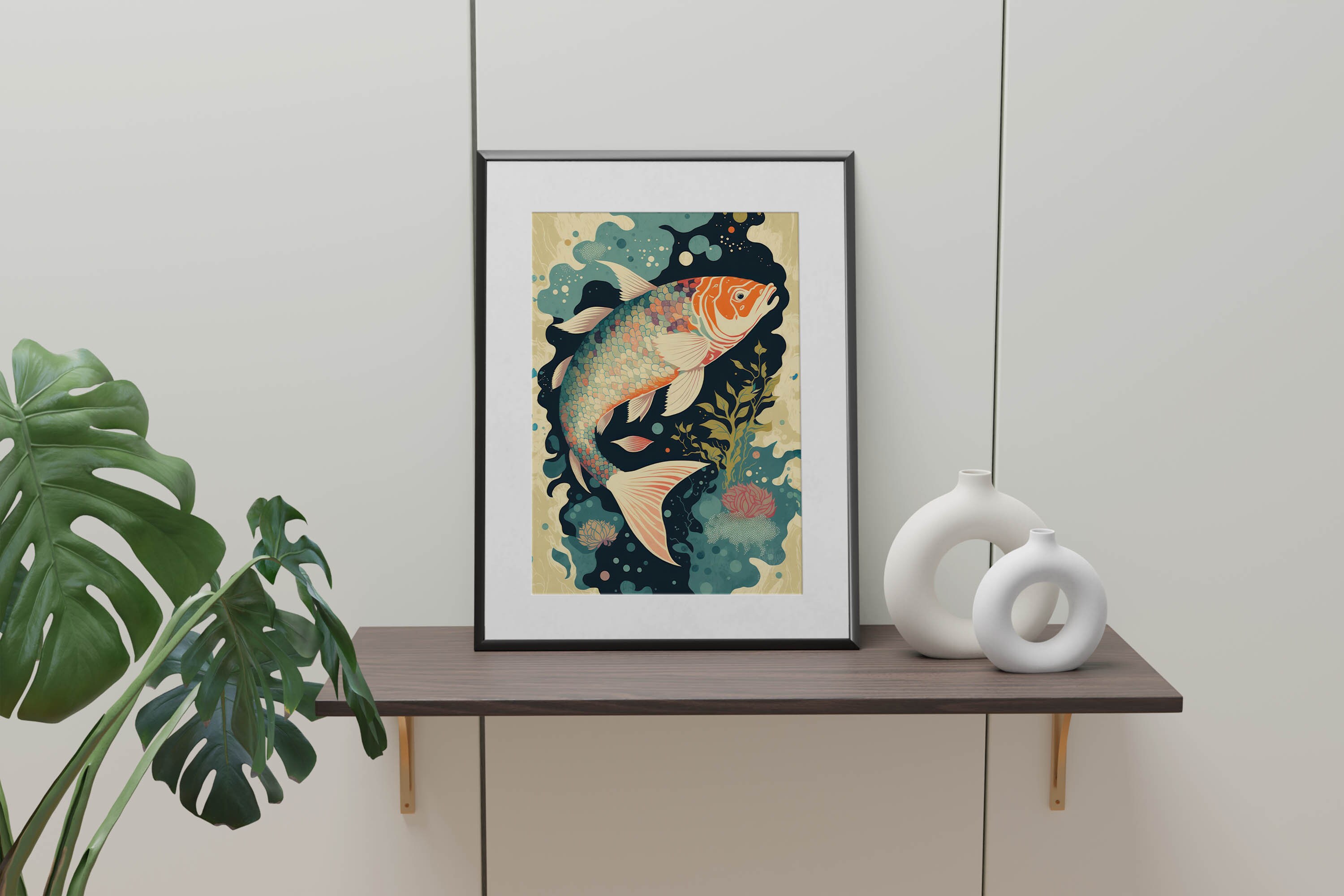Traditionelles japanisches Fisch Poster, japanische Koi Fisch Kunstwerk ...