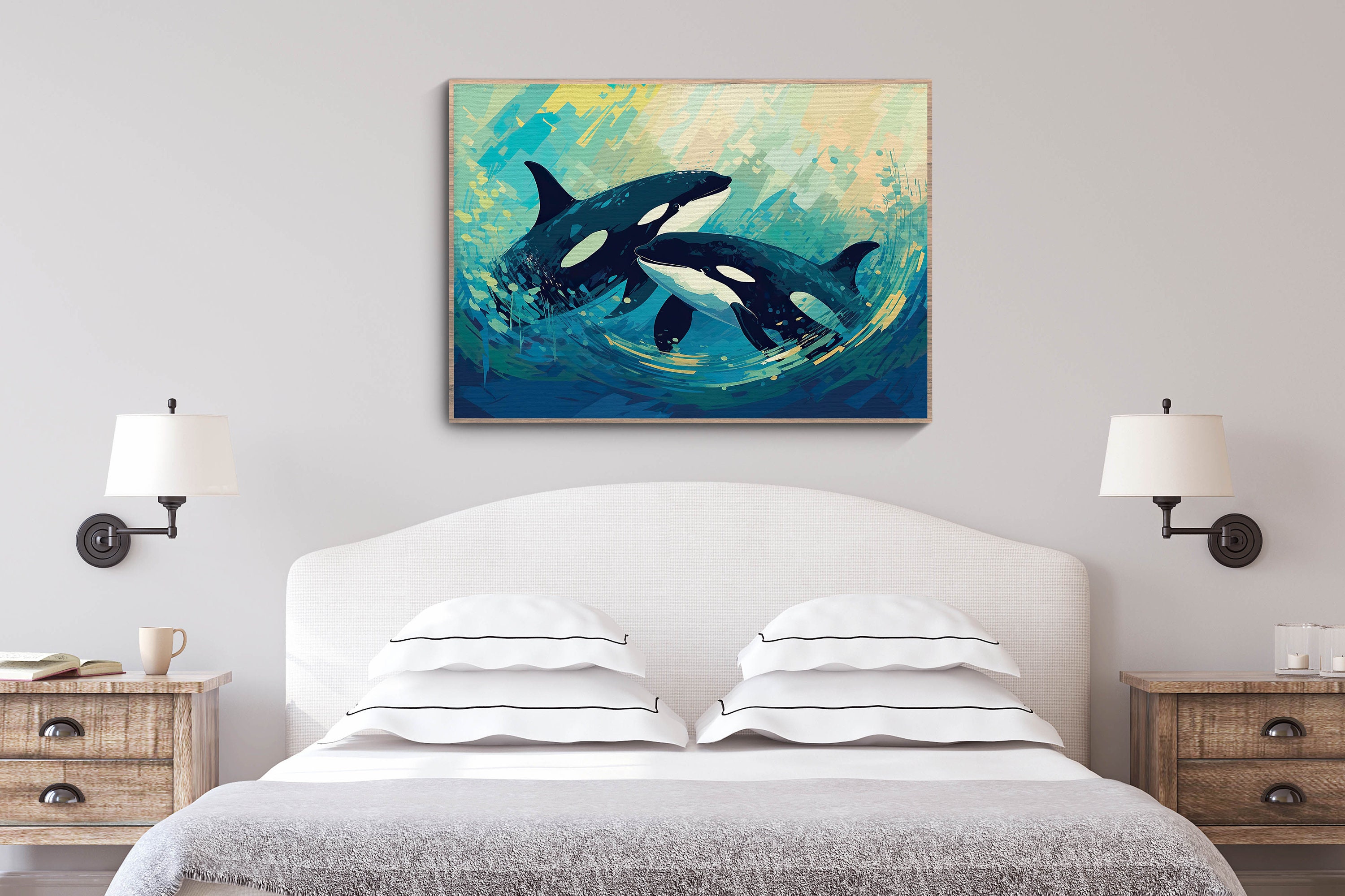 Arctic Orcas Painting Art, Watercolor Painting, Whale Painting, Orca ...