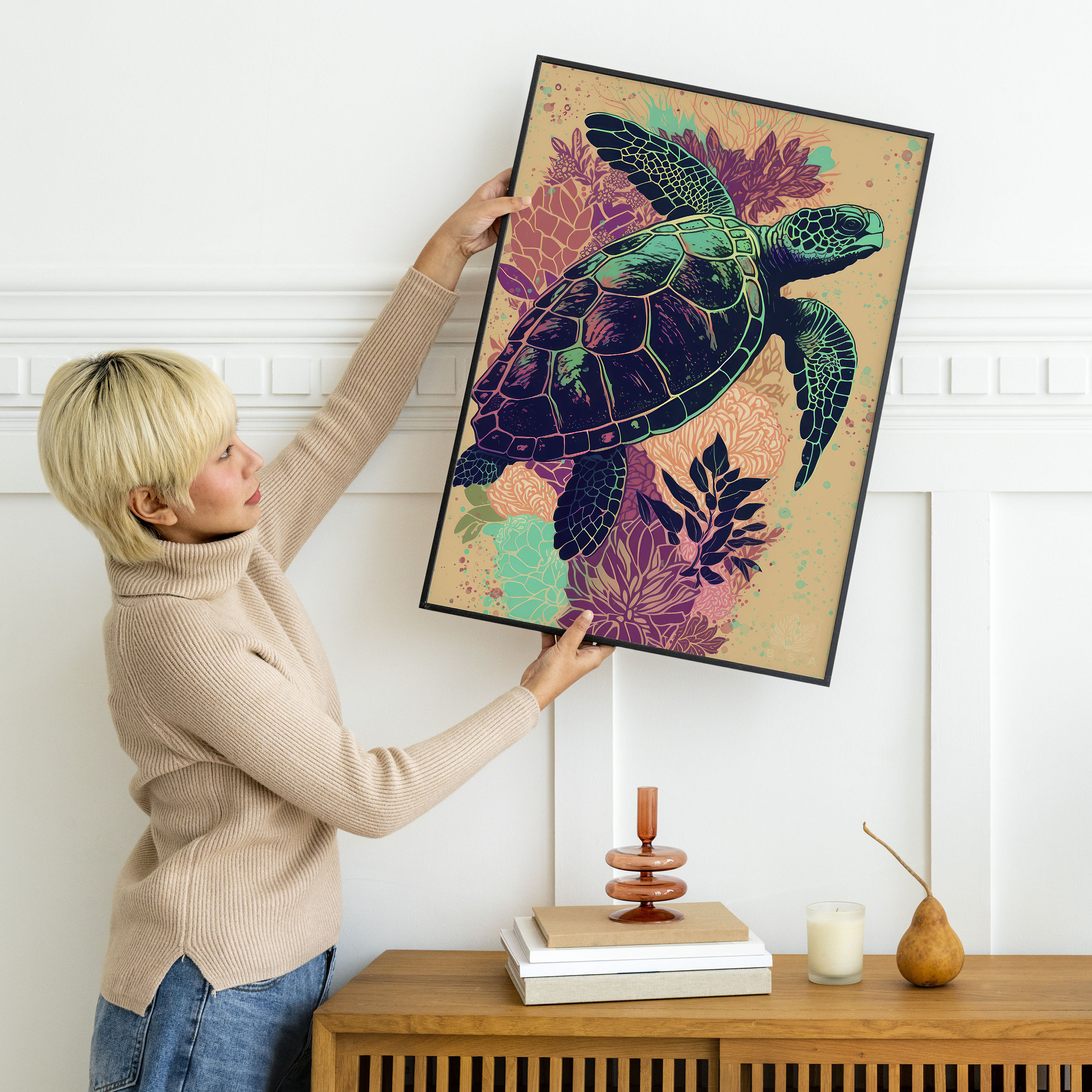 Sea Turtle Watercolor Print, Green Sea Turtle Art, Tropical Sea ...