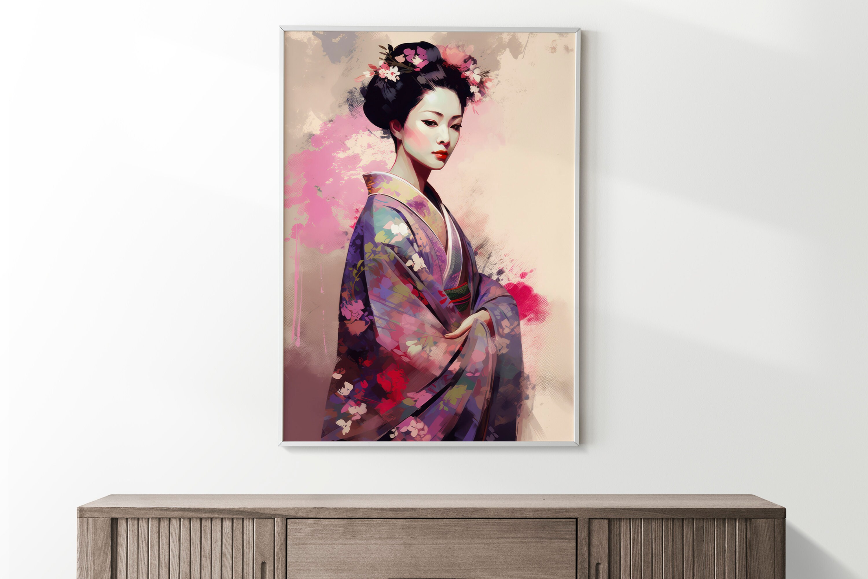 Modern Chic Japanese Woman Poster | Japanese Print Art | Cherry Blossom ...