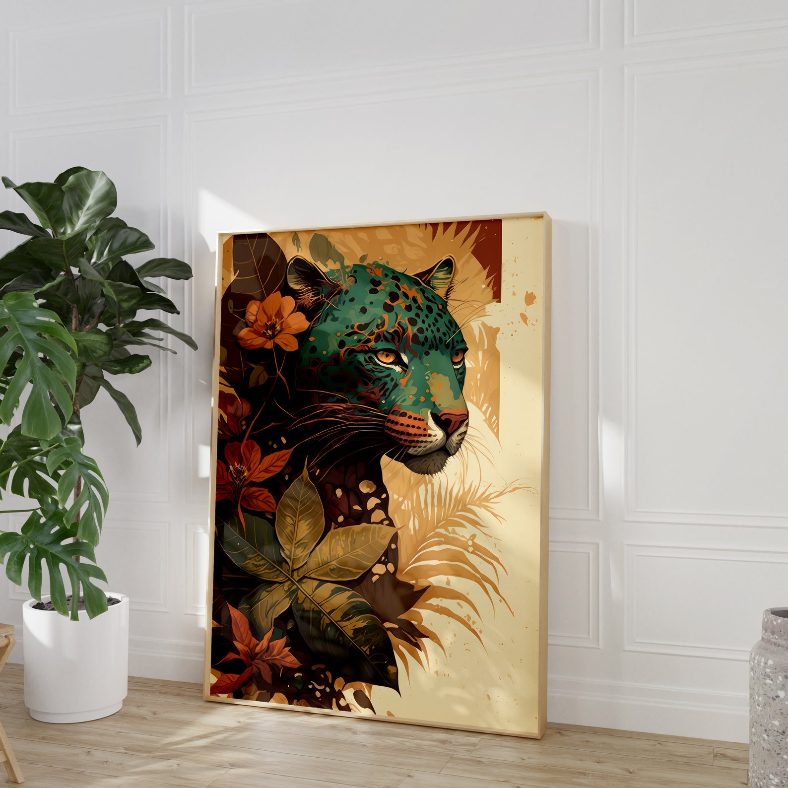 Jungle Jaguar Floral Print, Illustrative Artwork Prints, Jaguar Poster ...