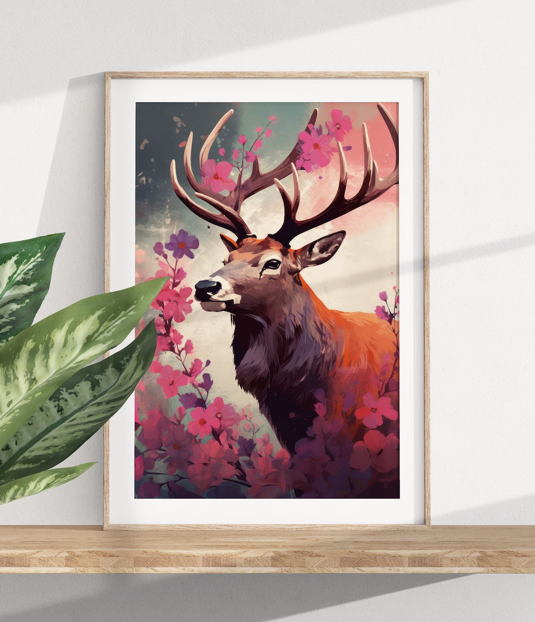 Floral Elk Poster, Elk Print, Elk Art, American Elk poster, American ...