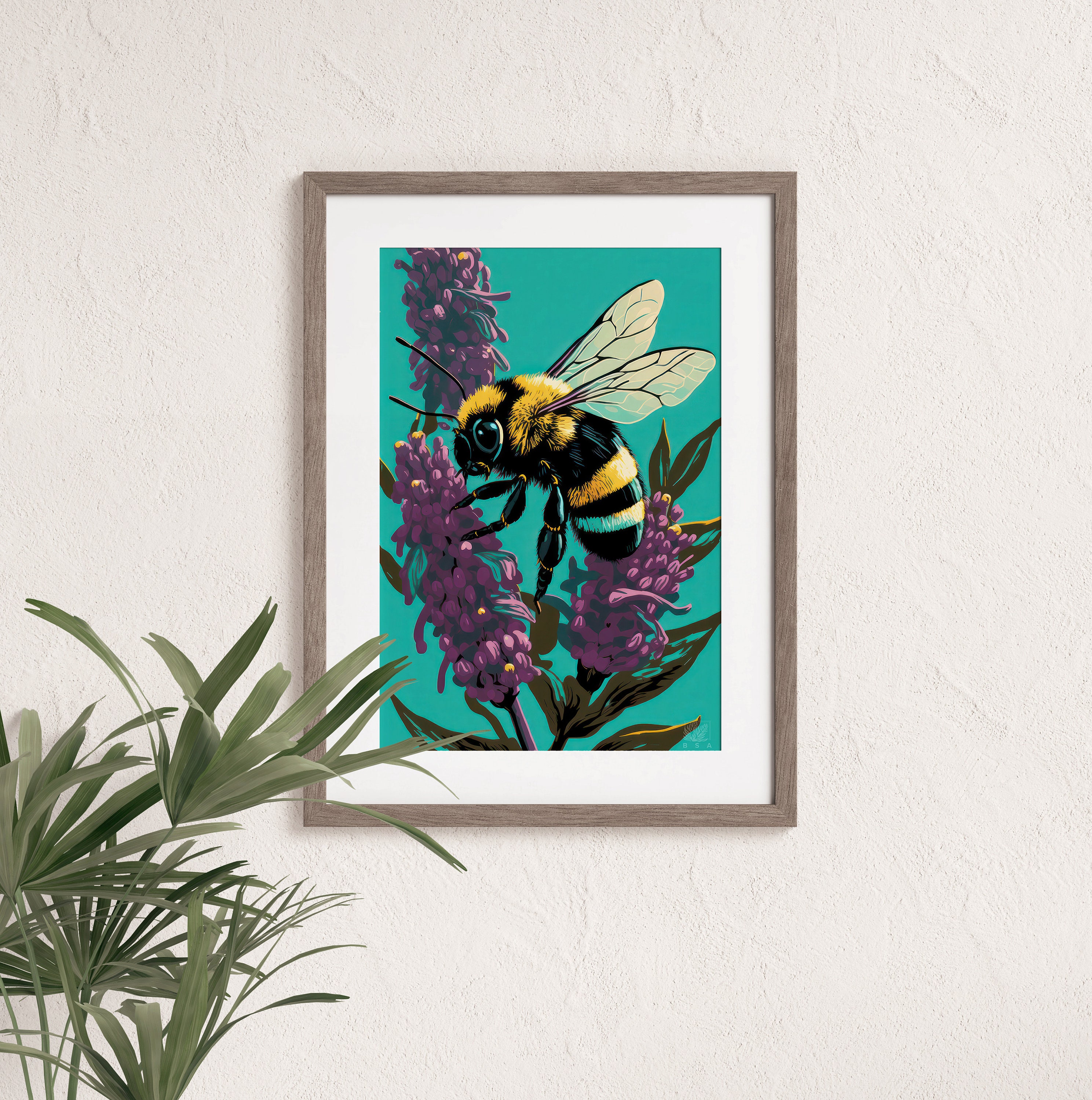Bumble Bee Art Print, Bee Art, Bumble Bee Lavender, Floral Art, Flower ...