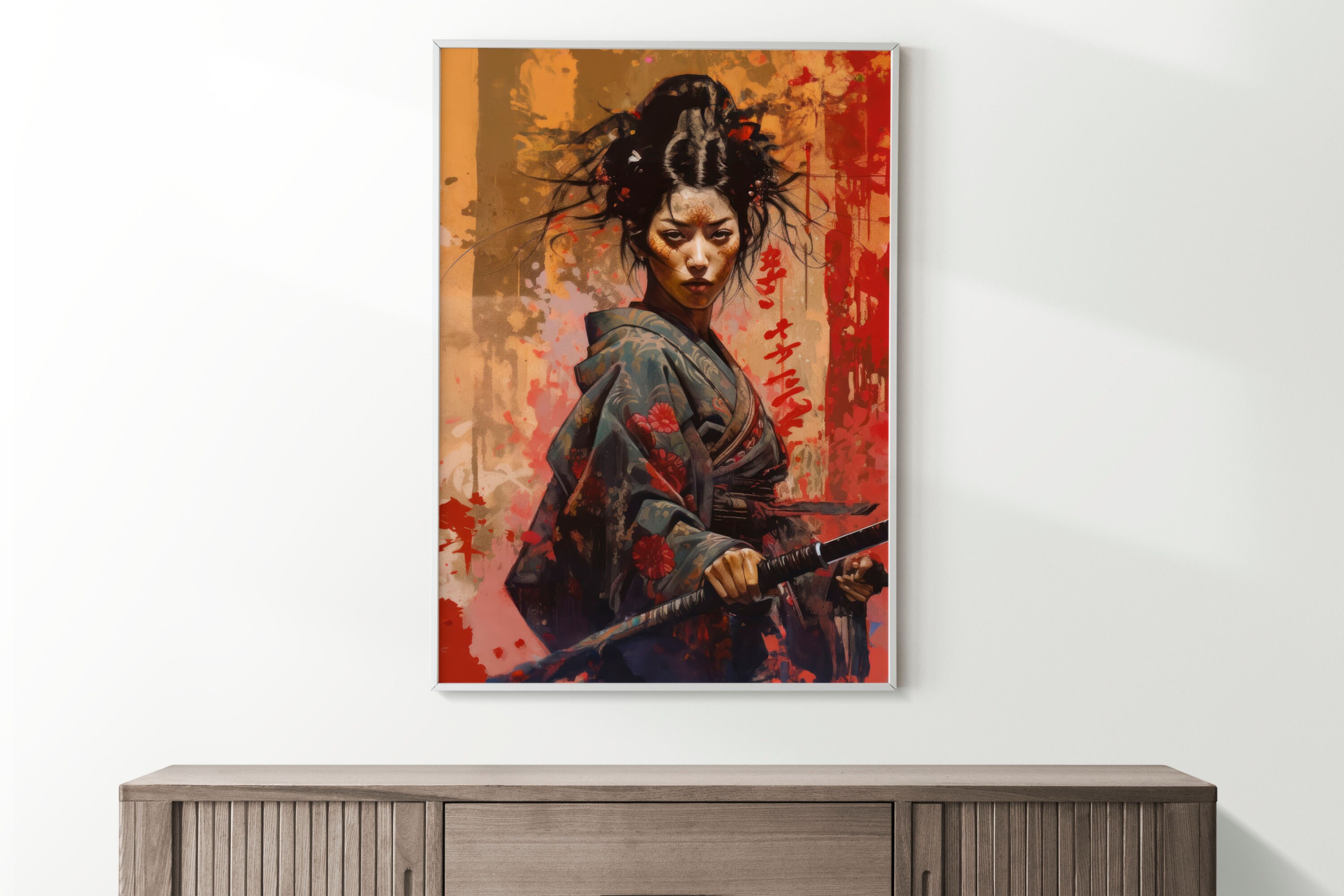 Japanese Samurai Princess, Japanese Poster Art, Oriental Decor, Modern ...
