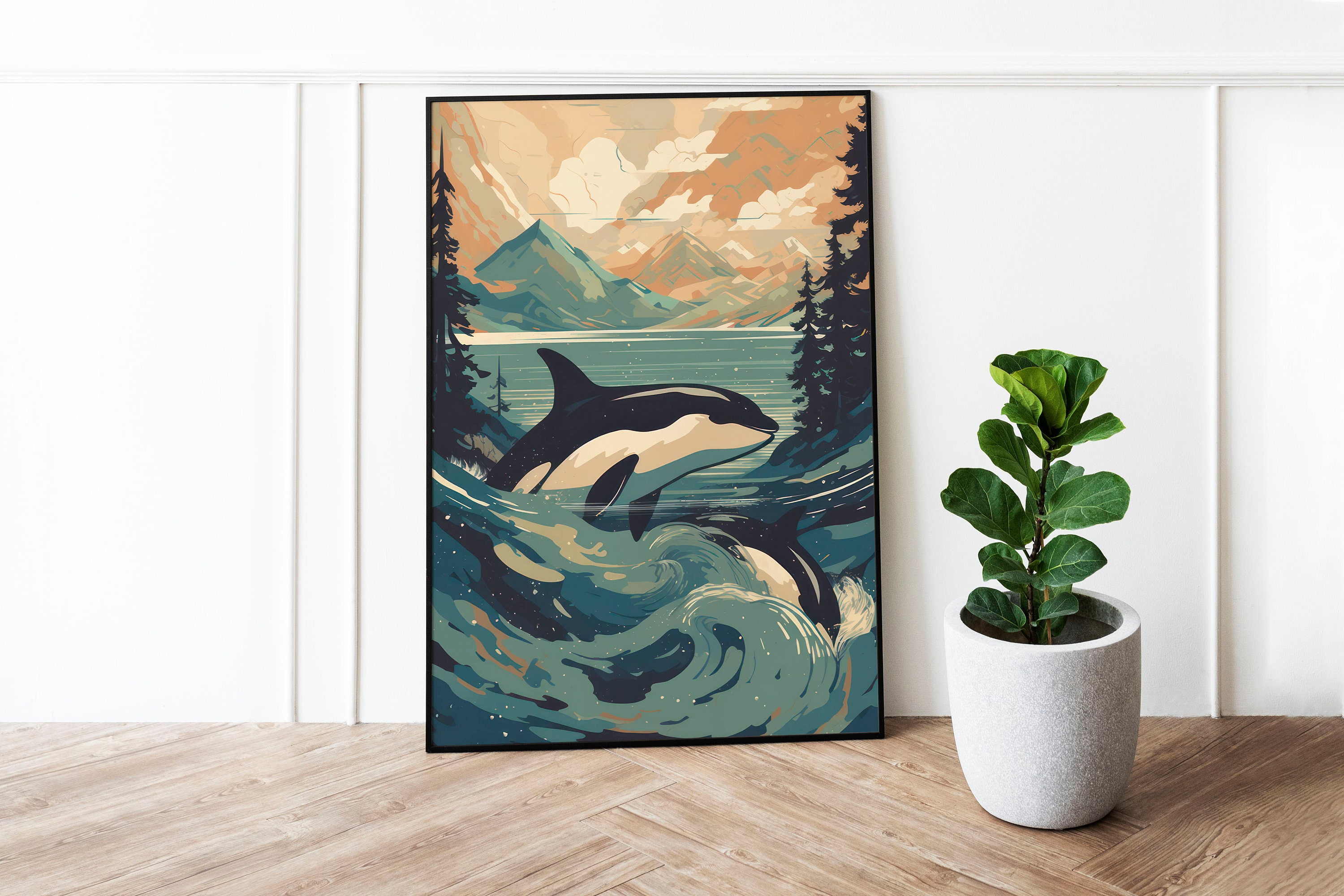 Modern Orca Killer Whale Poster Minimalist Artwork Prints Alaska Cabin ...