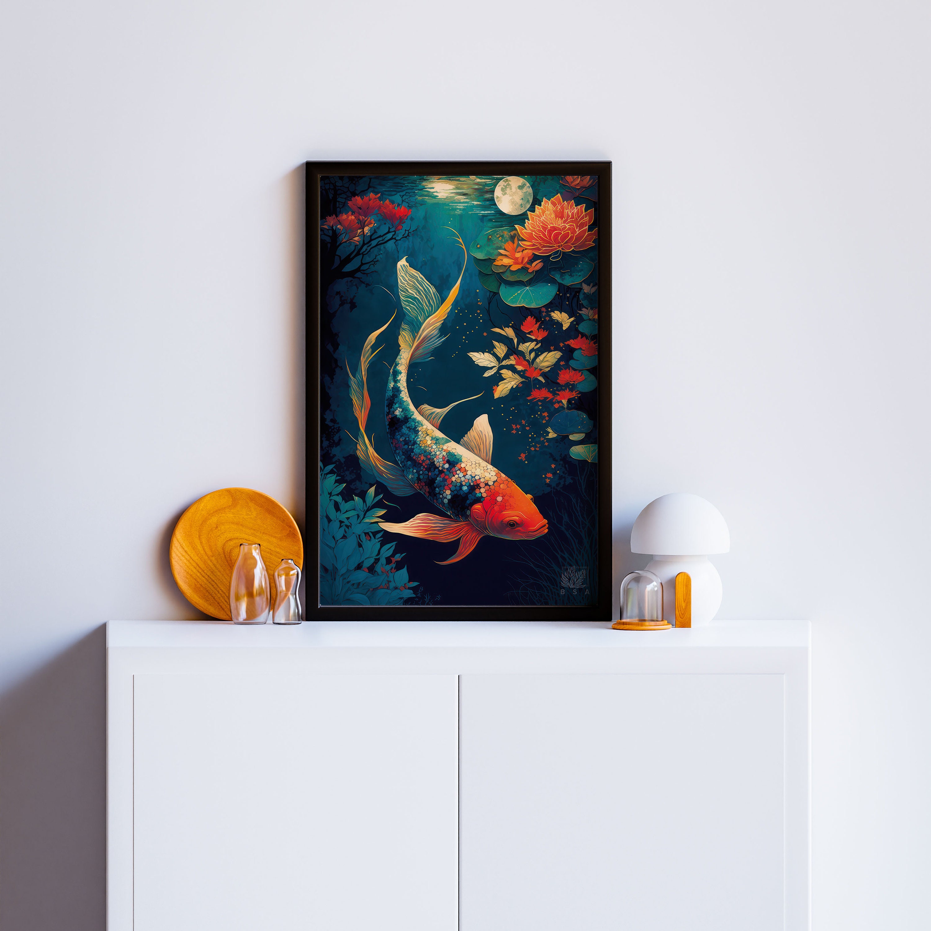 Orange White Koi Fish Print, Japanese Artwork Prints, Japan Art ...