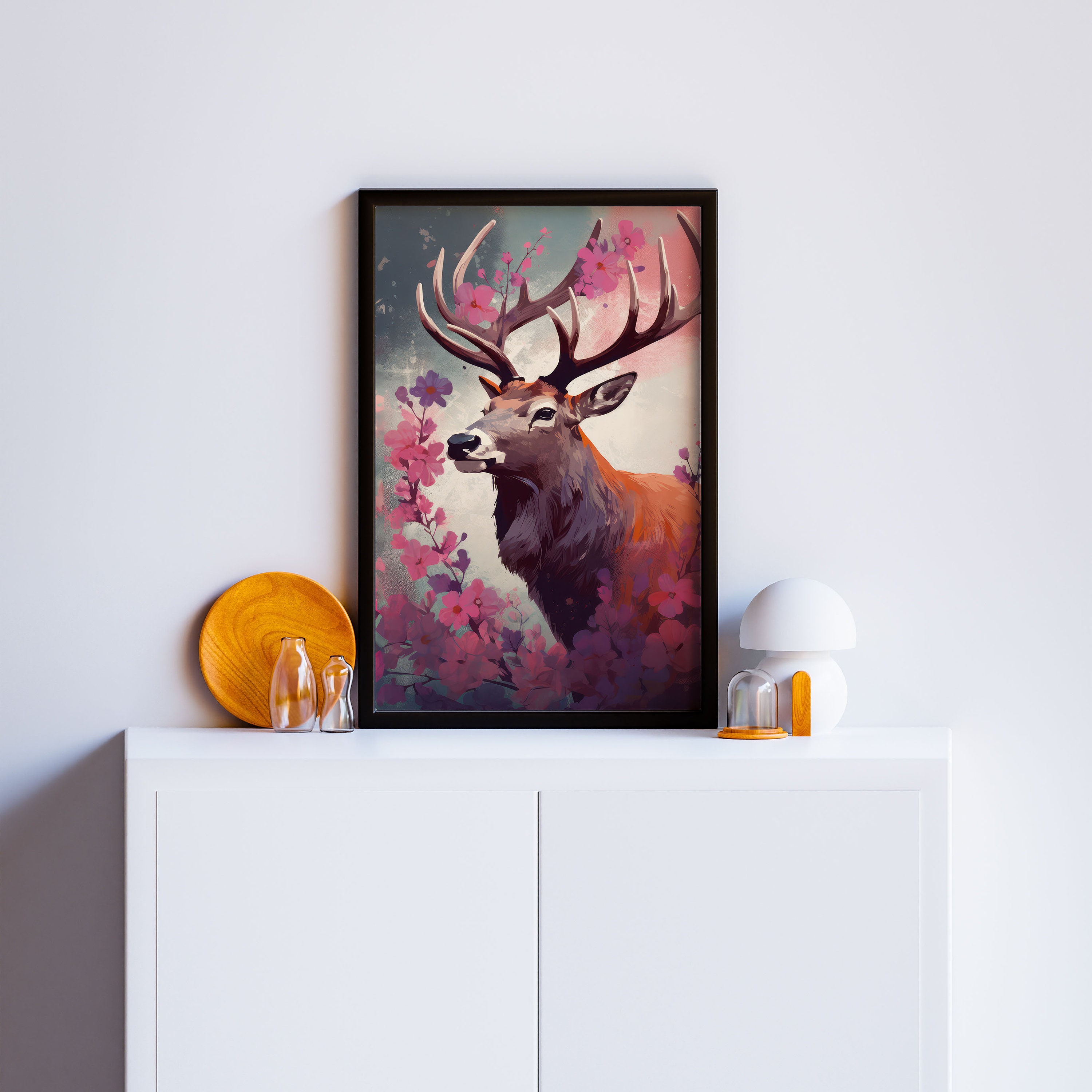 Floral Elk Poster, Elk Print, Elk Art, American Elk poster, American ...