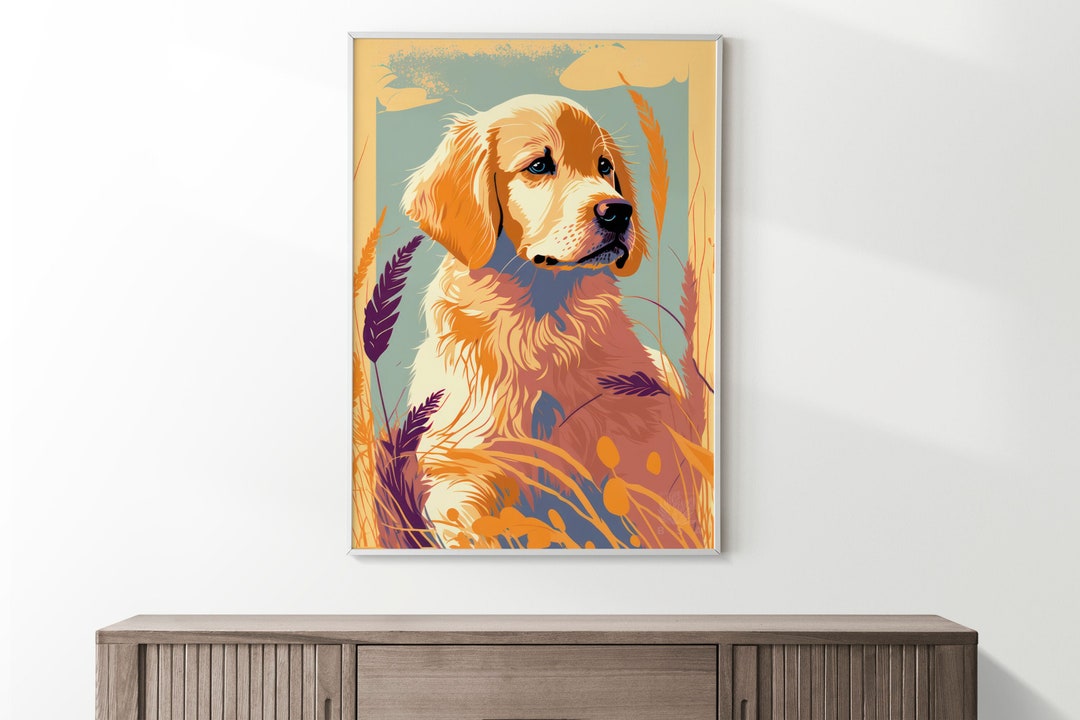 Golden Retriever Puppy Poster | Boho Design Art | Dog Poster | Pet ...
