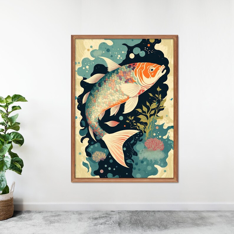 Traditional Japanese Fish Poster, Japanese Koi Fish Artwork Print, Zen ...