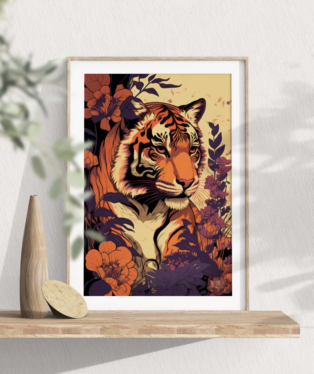 Vintage Tiger Wall Art Print, Tiger in Flowers, Jungle Wall Decor ...
