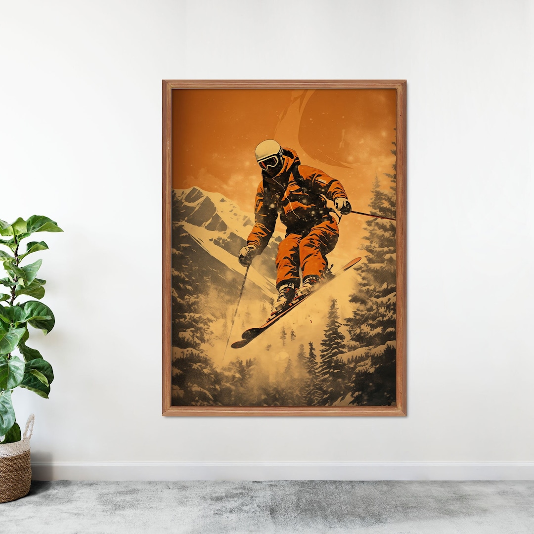 Ski Jump Sport Poster, Home Living Decor Print, Vintage Skiing Wall Art ...