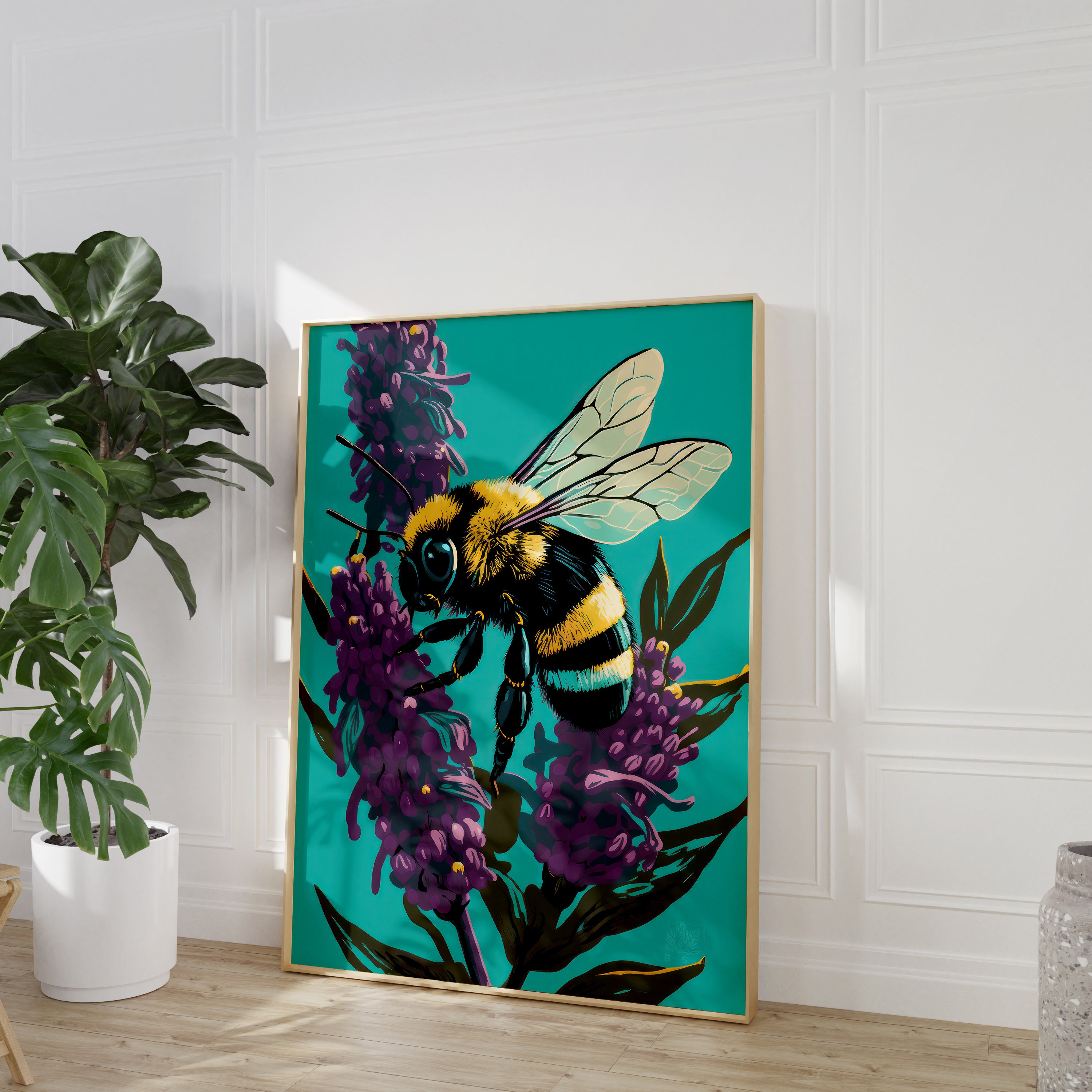 Bumble Bee Art Print, Bee Art, Bumble Bee Lavender, Floral Art, Flower ...