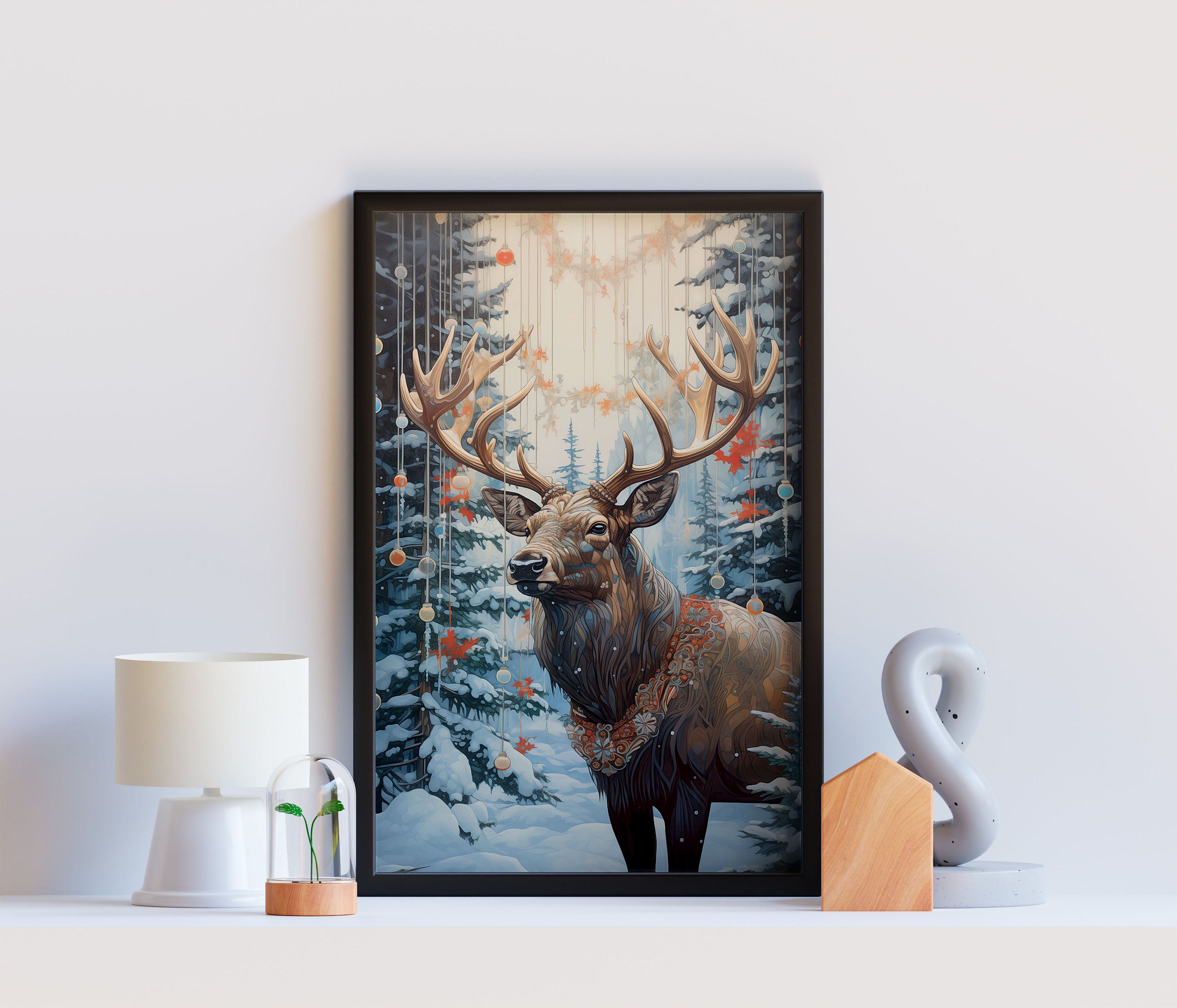 Reindeer Christmas Poster, Vintage Christmas Wall Art, Holiday Decor ...