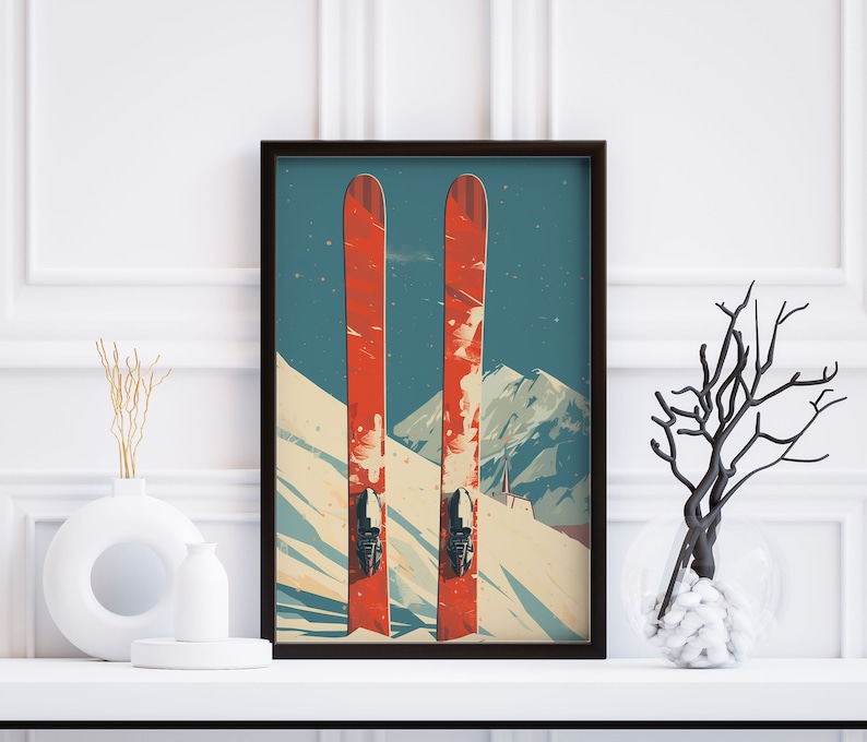 Vintage Red Skis Poster Art Ski Art Swiss Resort Print - Etsy