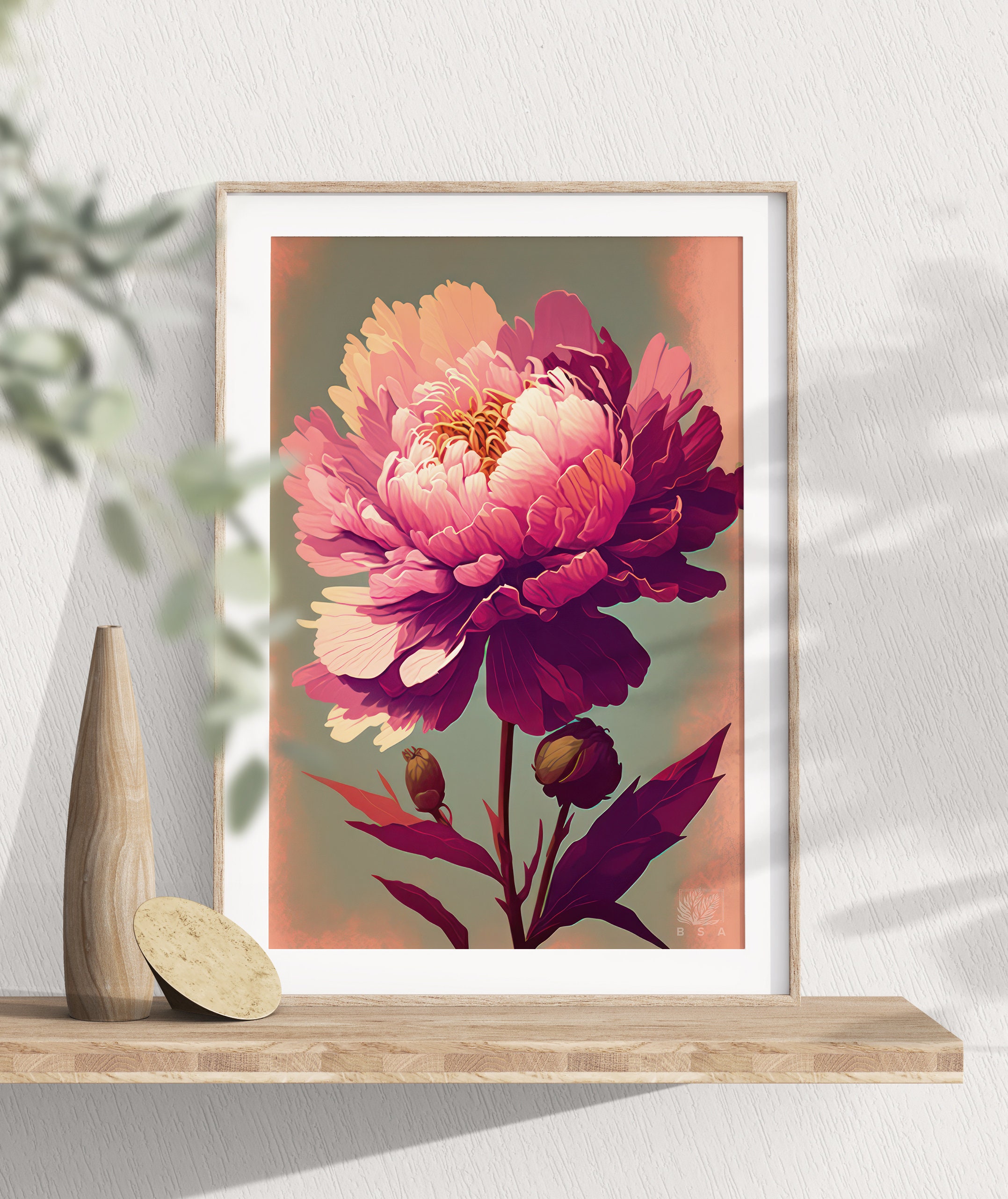 Peony Floral Art Print, Peony Wall Decor, Vintage Botanical Artwork ...