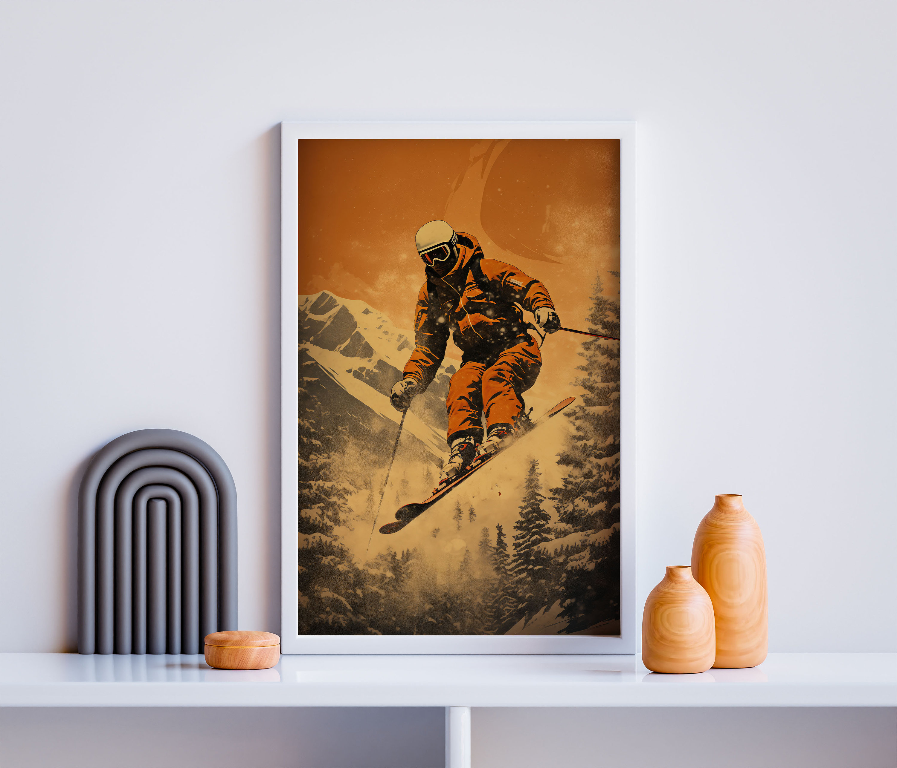 Ski Jump Sport Poster, Home Living Decor Print, Vintage Skiing Wall Art ...