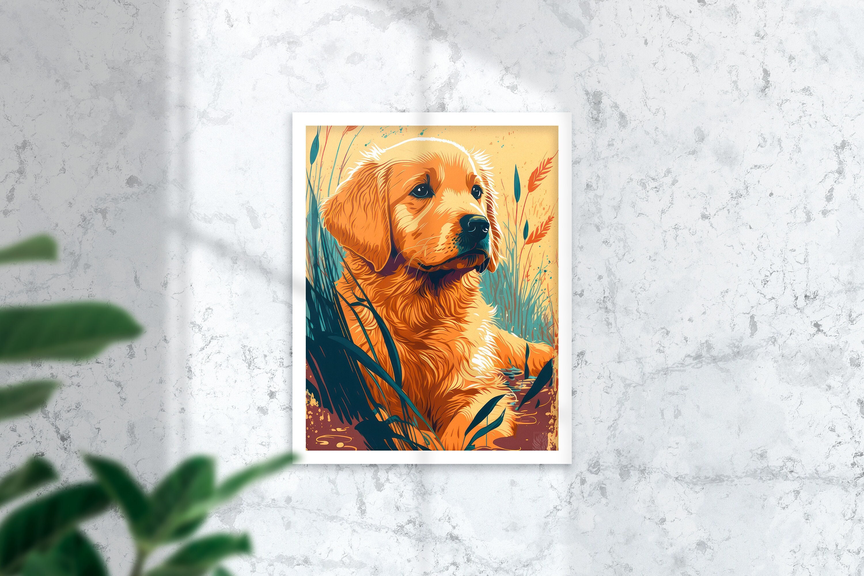 Golden Retriever Puppy, Cute Puppy Poster, Duck Hunting Decor, Pet ...