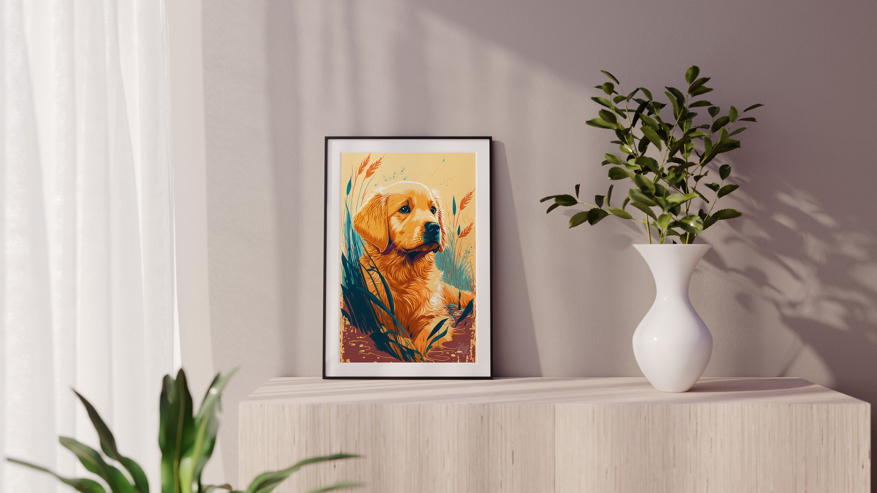 Golden Retriever Puppy, Cute Puppy Poster, Duck Hunting Decor, Pet ...