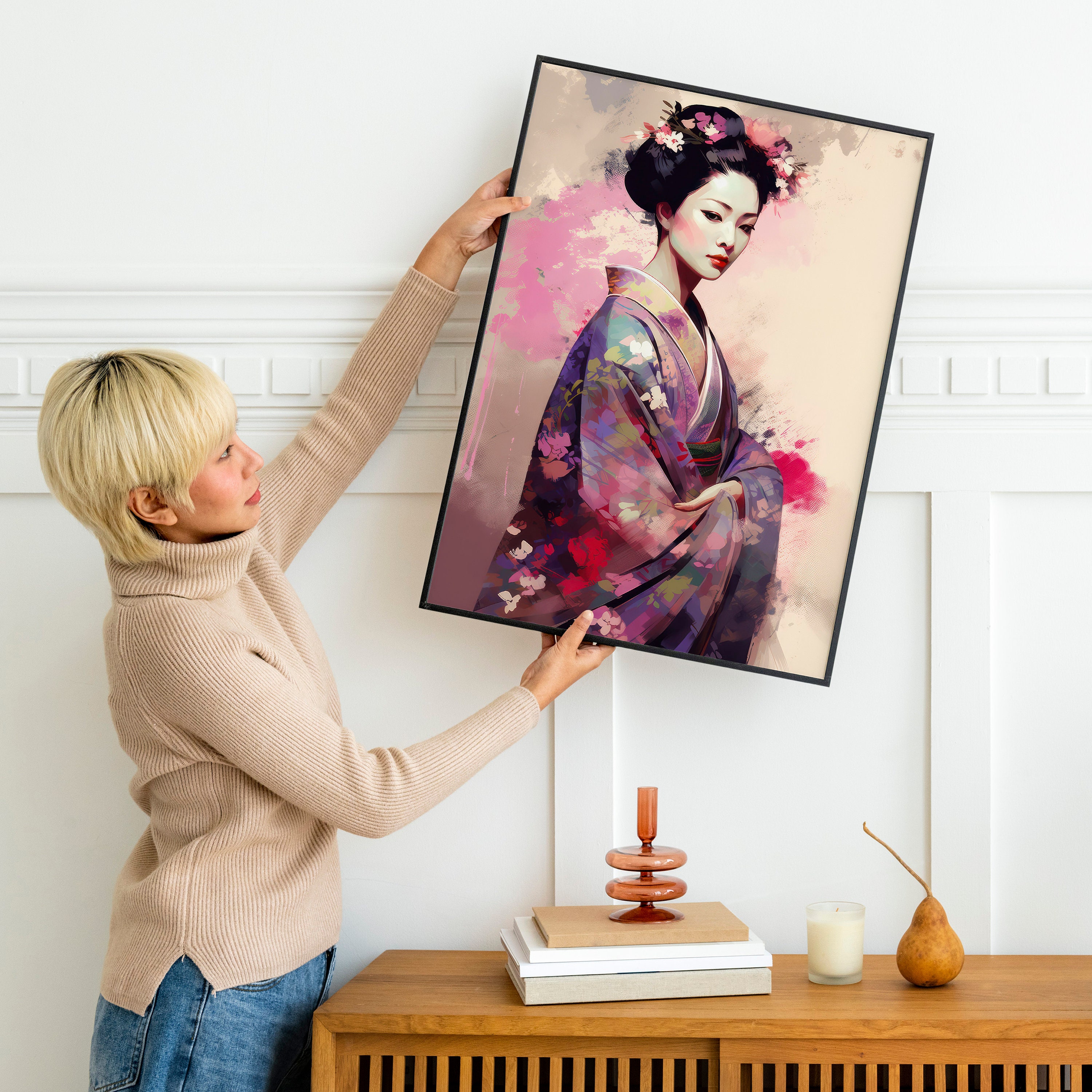 Modern Chic Japanese Woman Poster Japanese Print Art Cherry Blossom ...