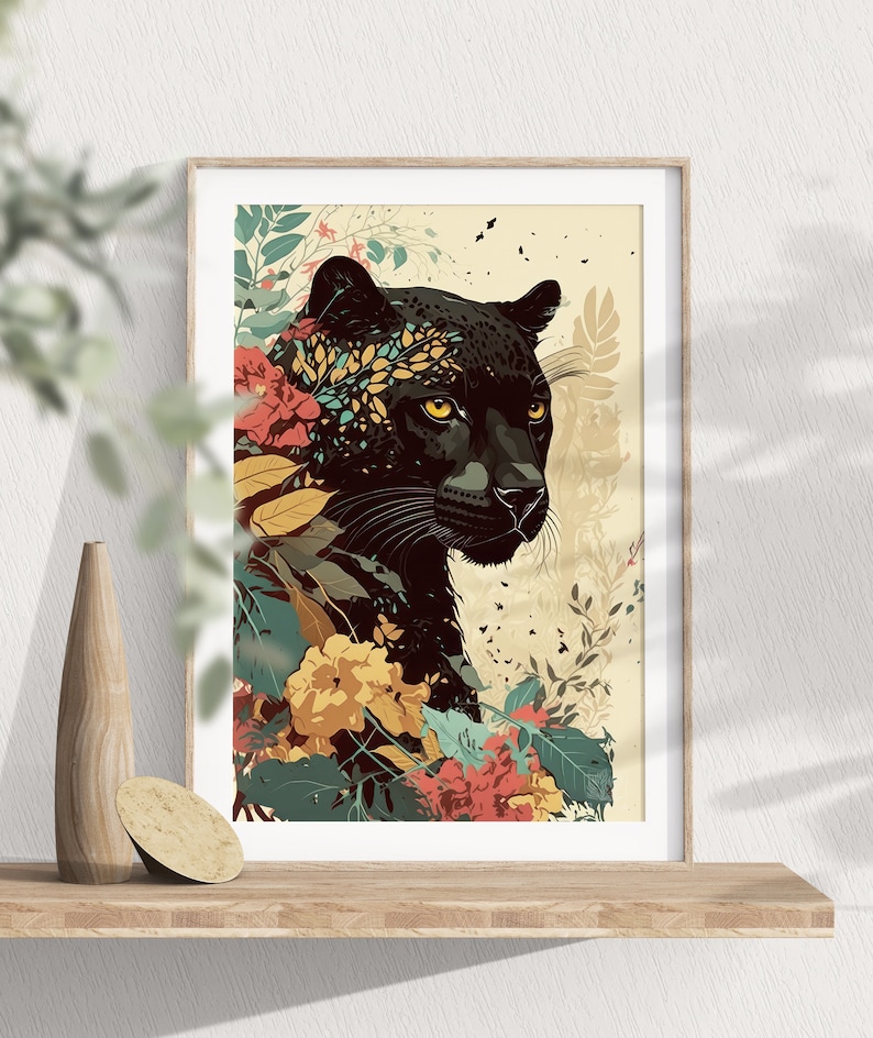 Modern Black Jaguar Poster | Minimalist Jungle Artwork Prints ...