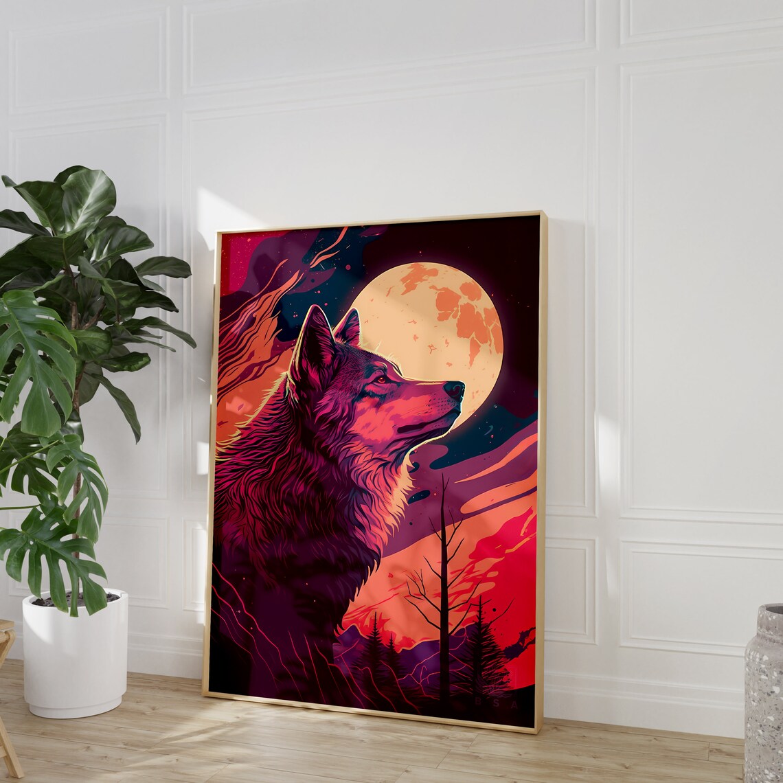 Lone Wolf Moon Poster Wolf Poster Bedroom Decor Timberwolf Painting ...