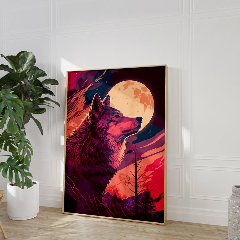 Lone Wolf Moon Poster | Wolf Poster | Bedroom Decor | Timberwolf ...