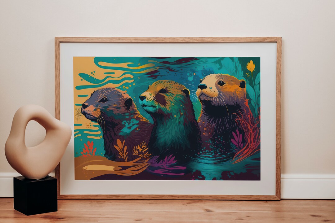 Sea Otters Family Print, River Otter Wildlife Illustration, Boys ...