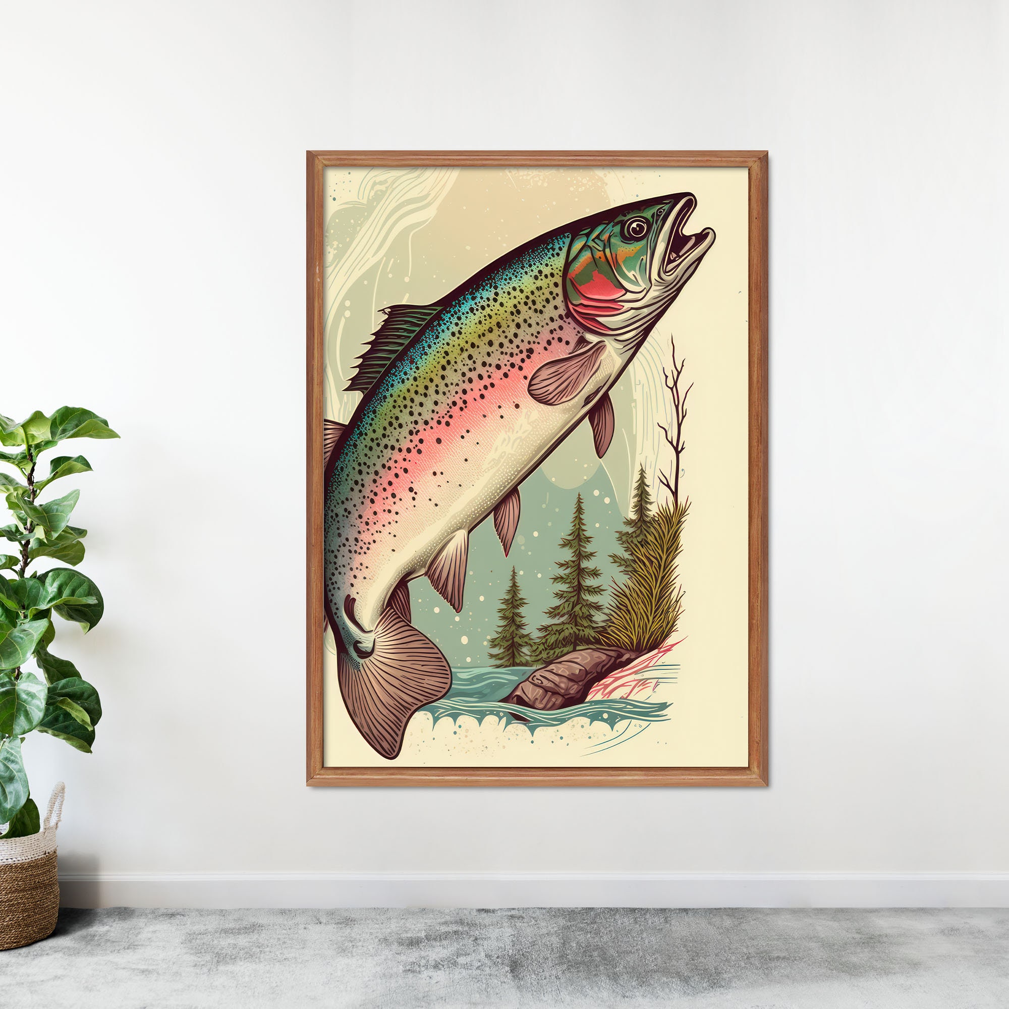 Rainbow Trout Fly Fishing Poster | Mountain House Cabin Decor | Fish ...
