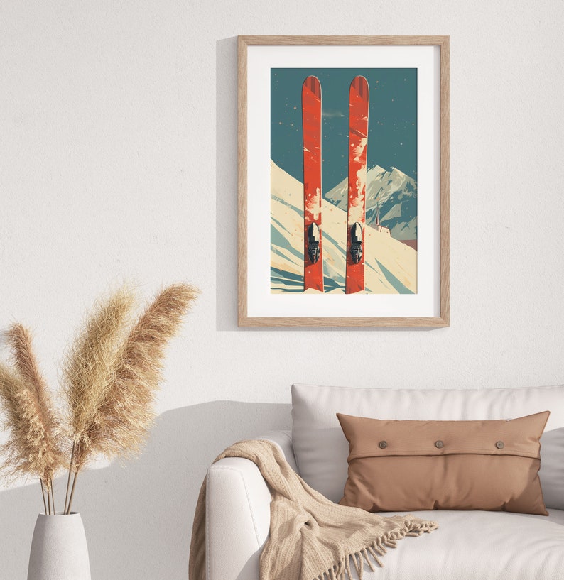 Vintage Red Skis Poster Art Ski Art Swiss Resort Print - Etsy