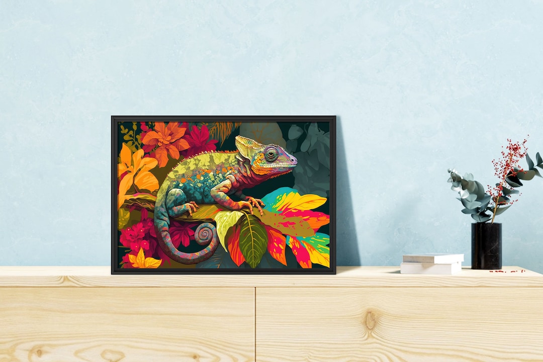 Colorful Chameleon Art Print, Chameleon Painting Wall Art Decor ...