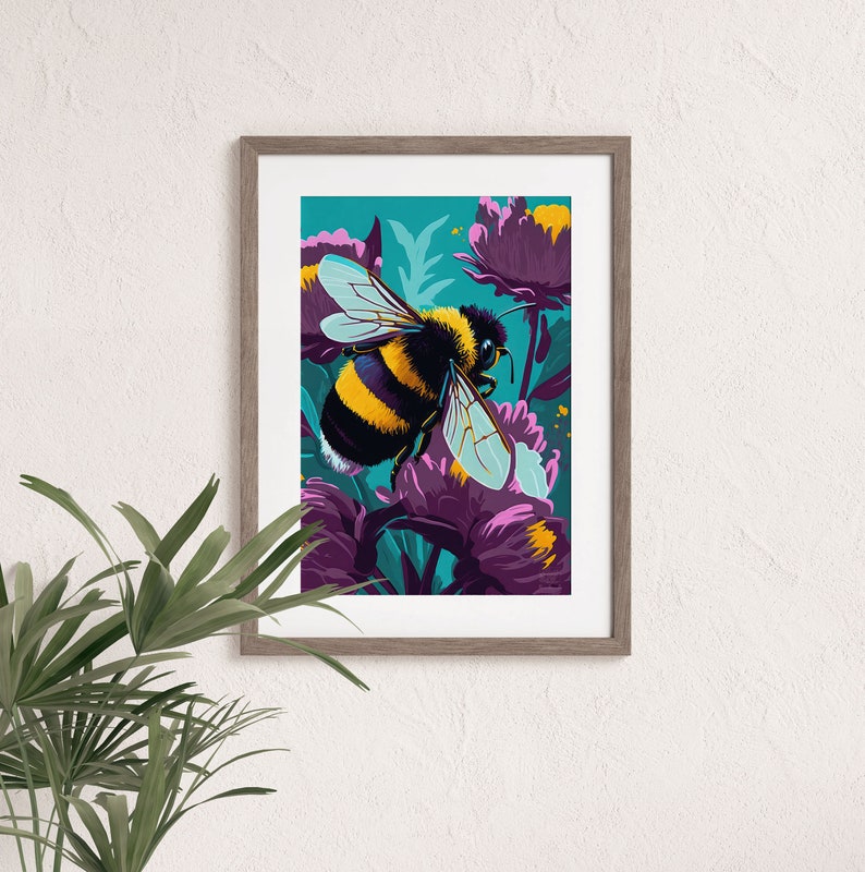 Modern Bumblebee Floral Poster | Minimalist Artwork Prints | Mountain ...