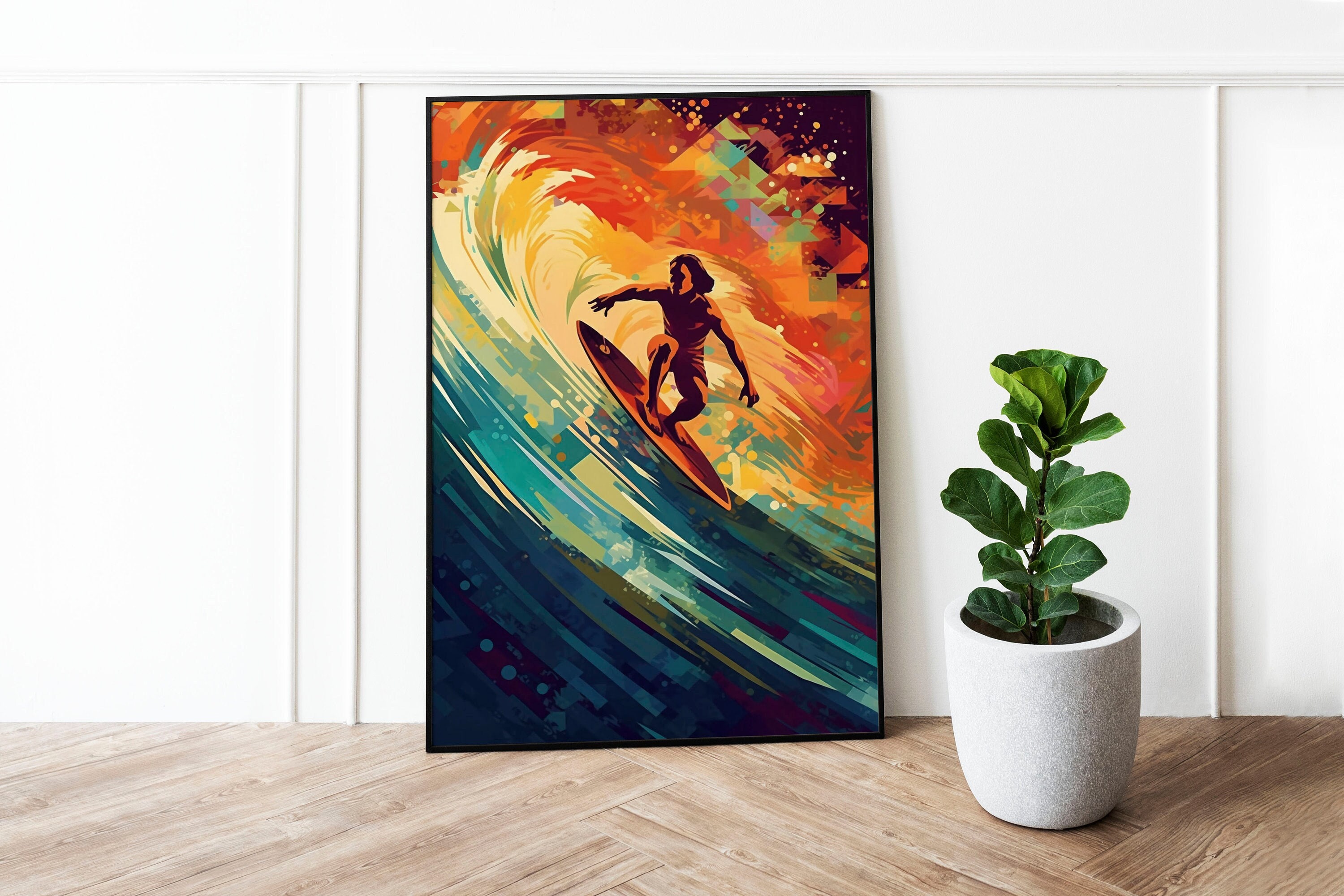 Abstract Surf Art Poster, Surfing Print, Vintage Surf Print, Retro Surf ...