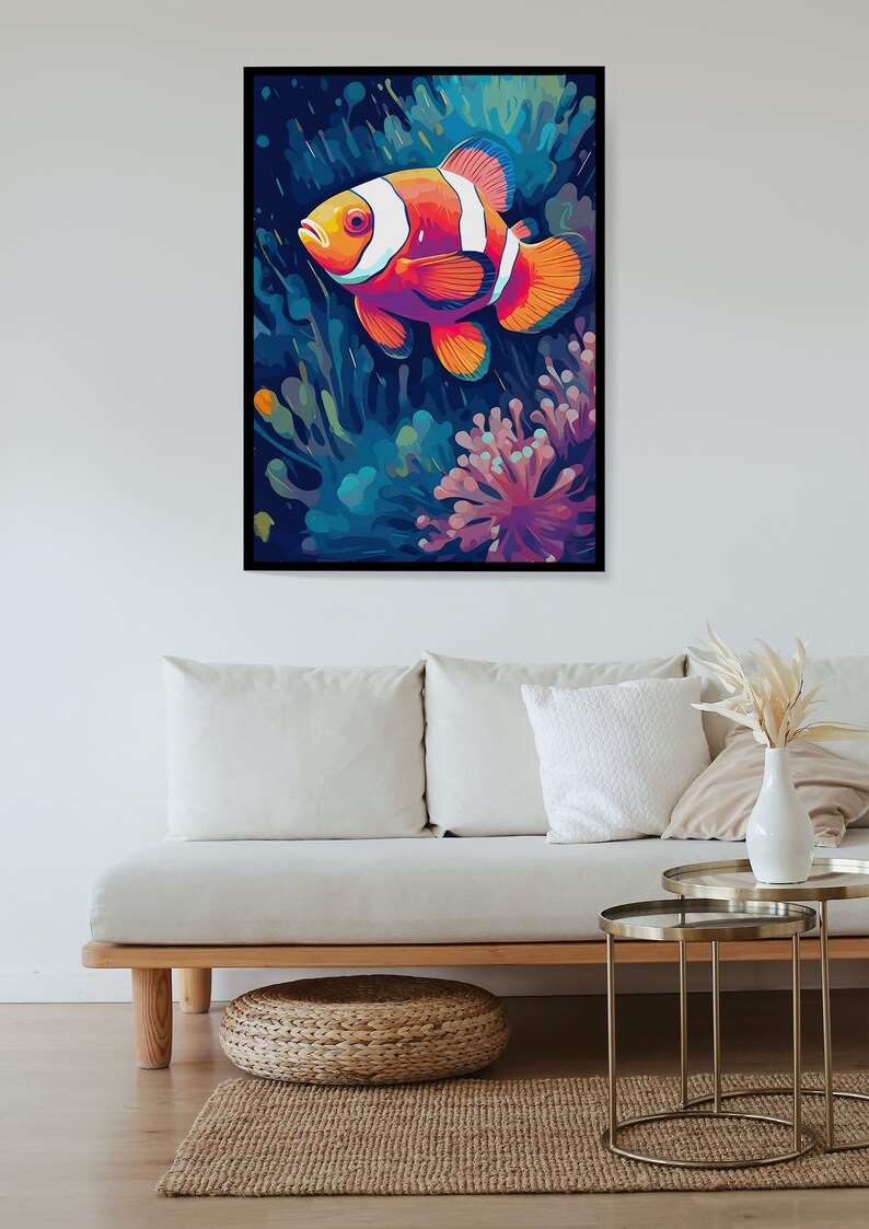 Clownfish Coral Watercolor Print, Tropical Ocean Decor, Kids Room Wall ...