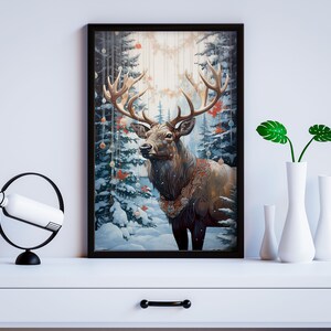 Reindeer Christmas Poster, Vintage Christmas Wall Art, Holiday Decor ...