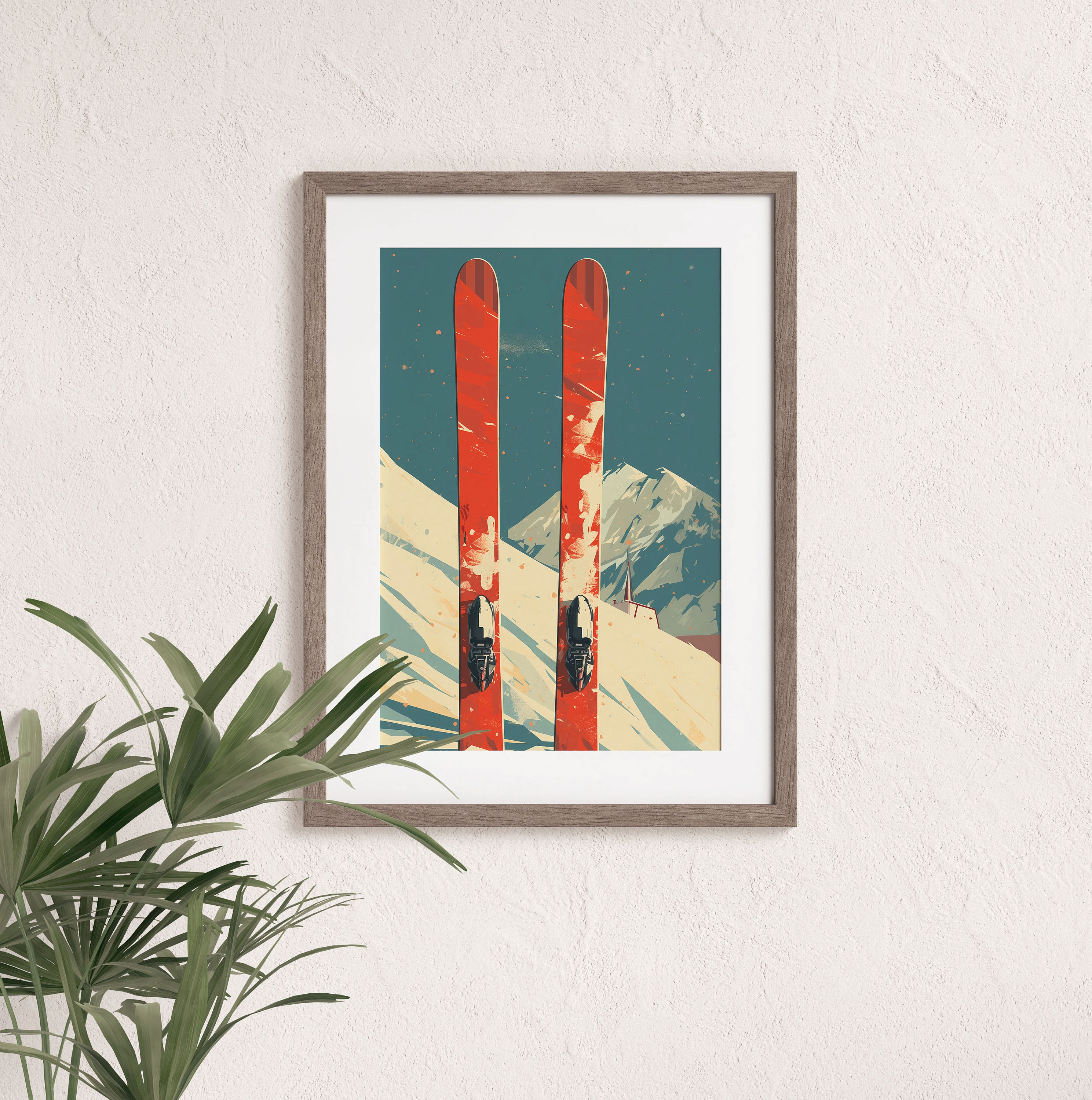 Vintage Red Skis Poster Art Ski Art Swiss Resort Print - Etsy