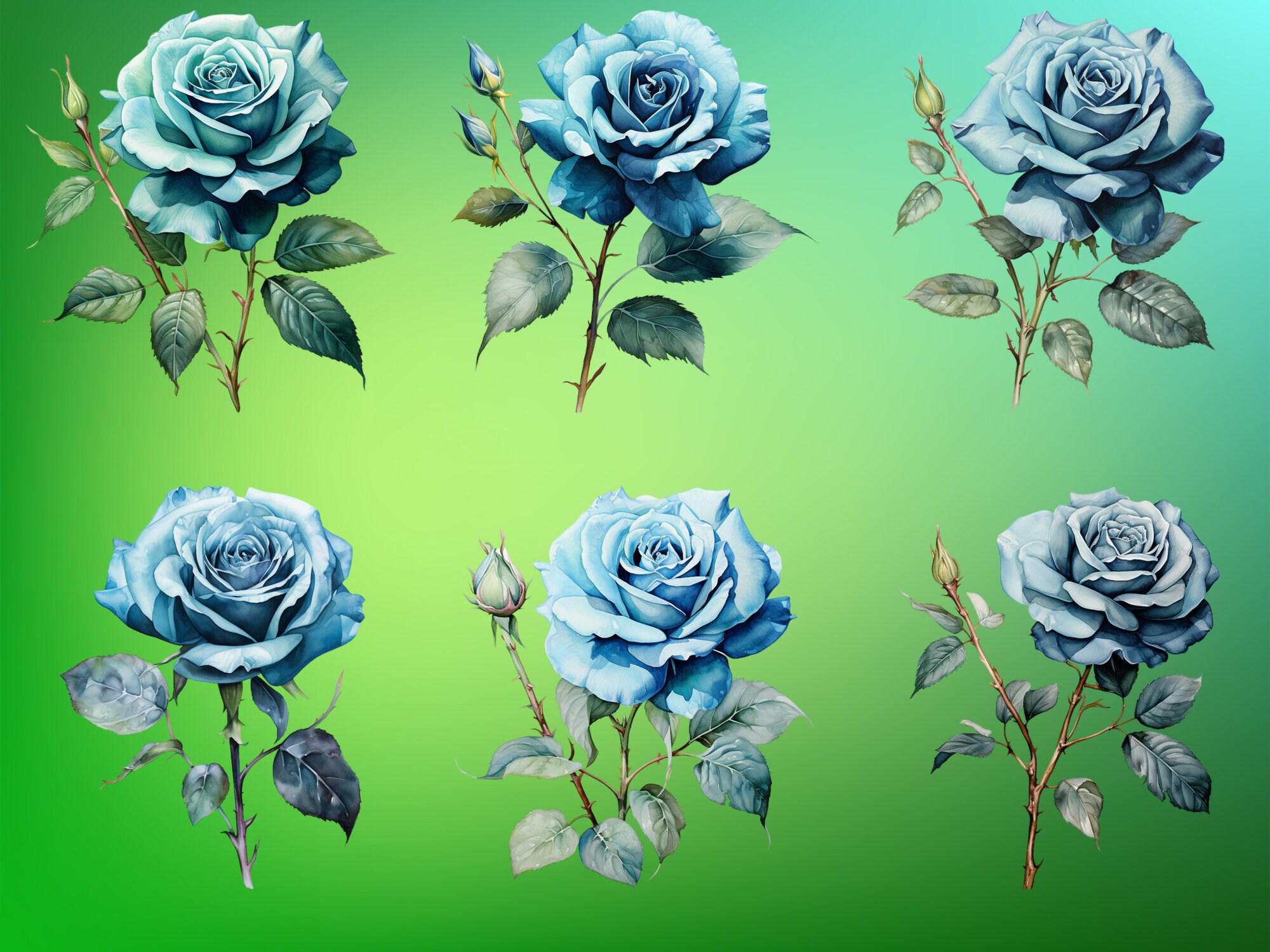 Watercolor Flowers Clipart Turquoise Roses Clipart Wedding - Etsy