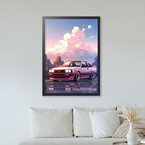 Toyota AE86 Trueno Sunset Mountain Pink Glow Digital Car Art - Etsy