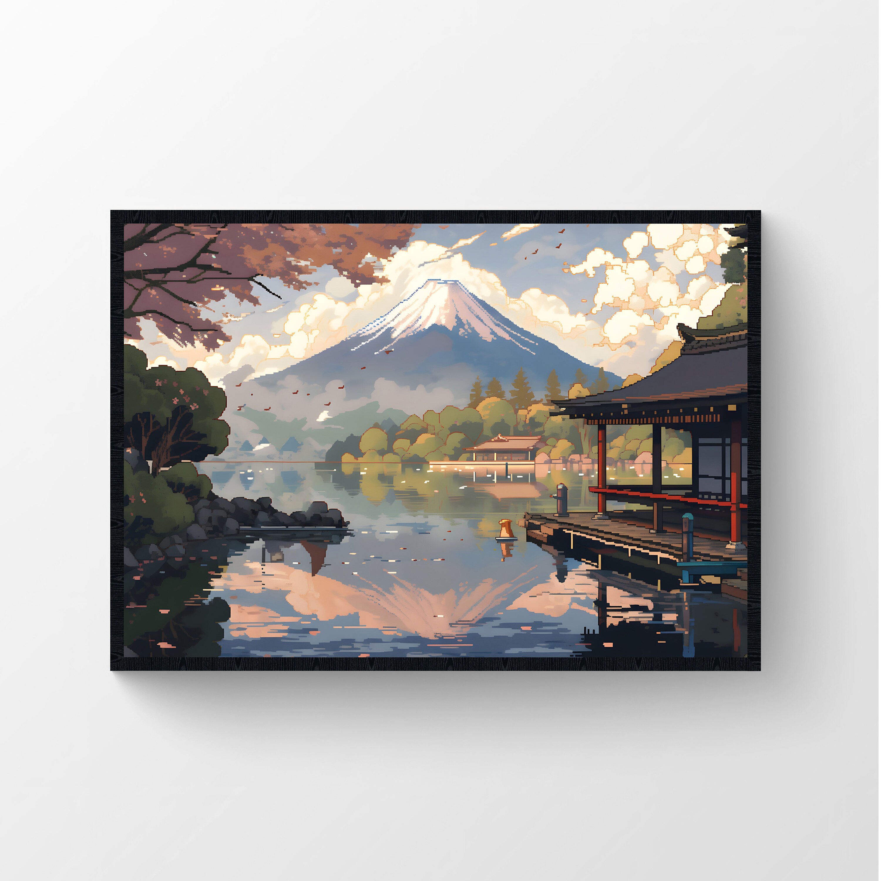Traditional Japanese House Mount Fuji Pixel Art, Digital Car Art ...