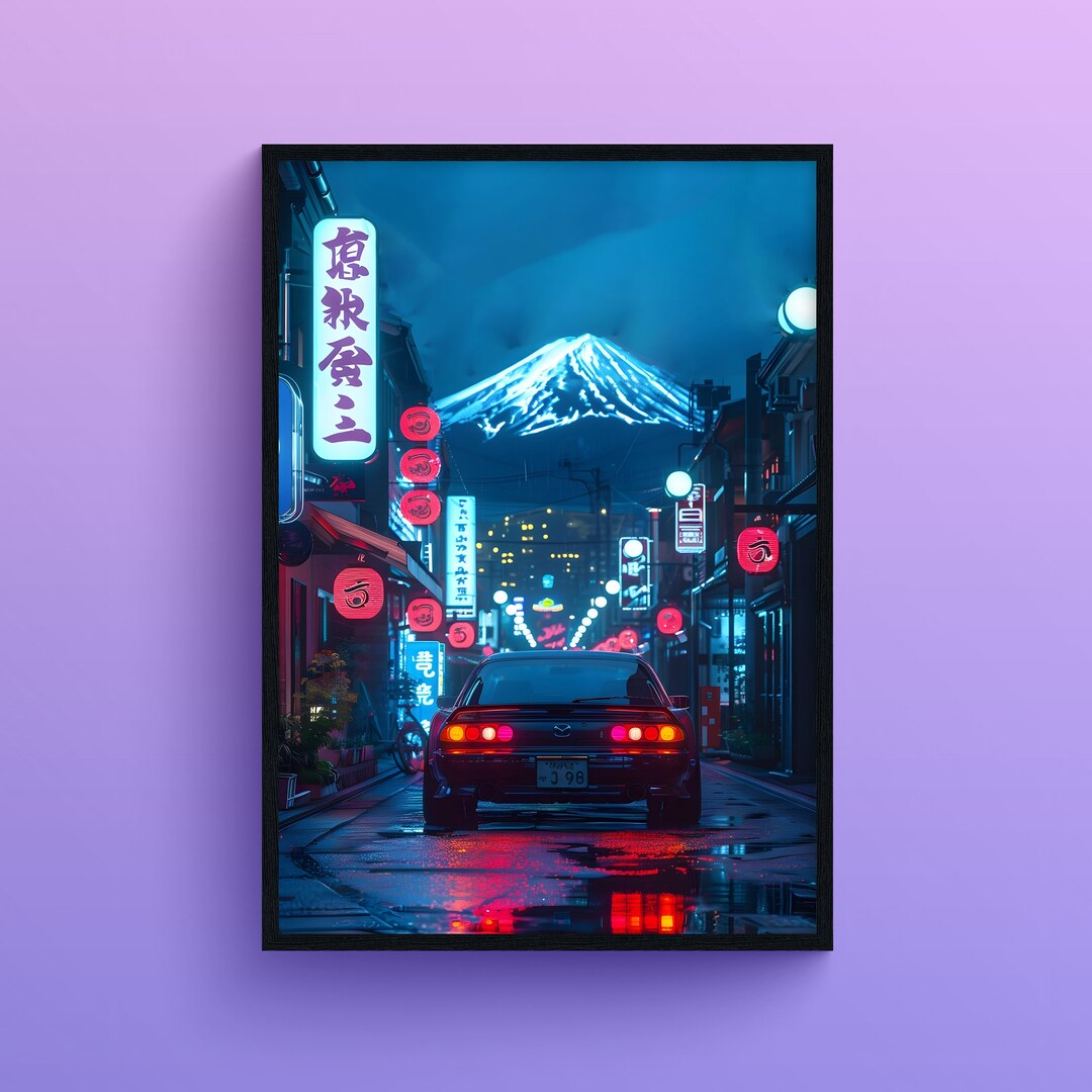 Mazda RX7 Vintage Neon Purple Glow, Digital Car Art Instant Download ...