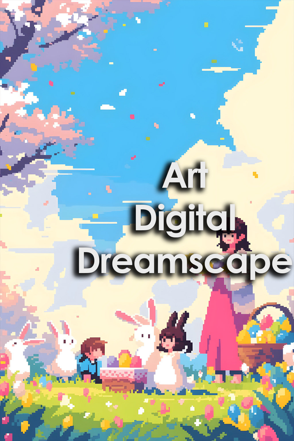 Pixelart Easter Eggs Family Bunnies, Digital Art Instant Download Printable Easter Decor ...