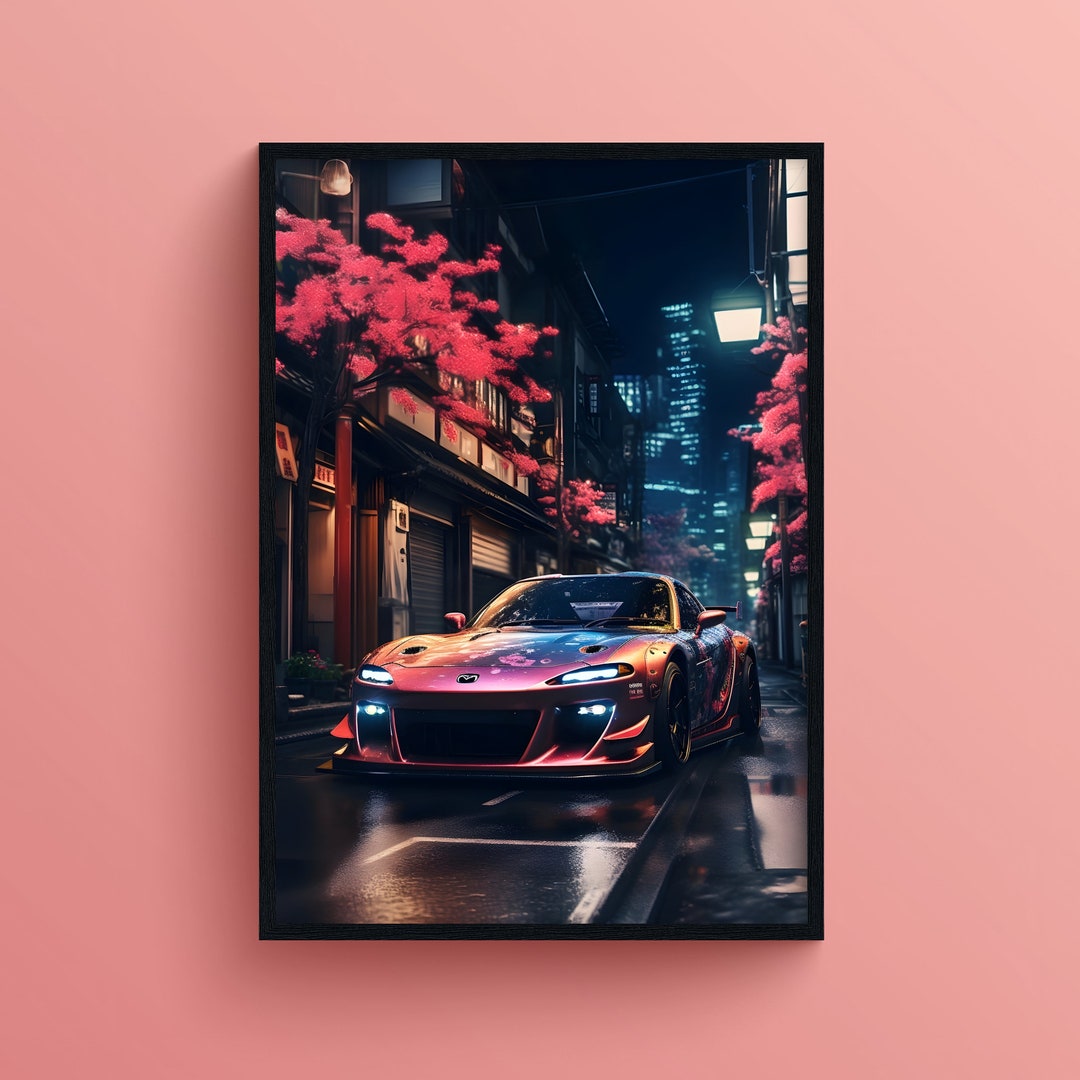Mazda RX7 Tokyo City Japan, Car Art Print Framed / Unframed / Canvas ...