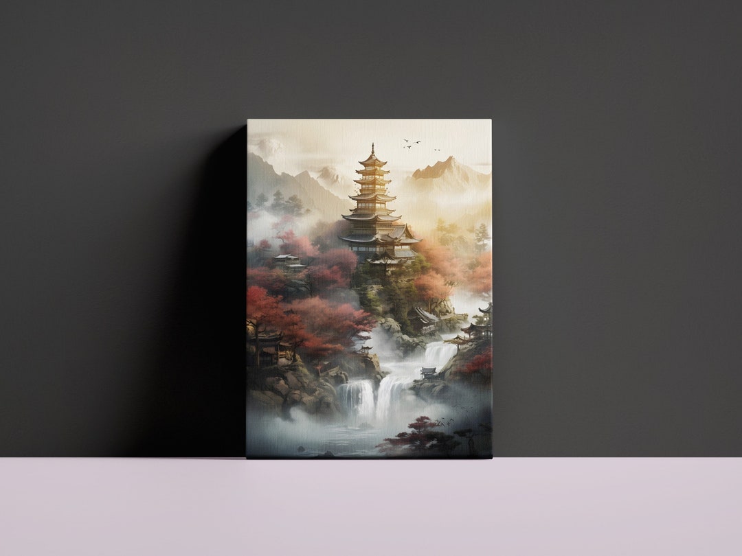 Digital Traditional Japan Architecture Art Art Print Framed / - Etsy