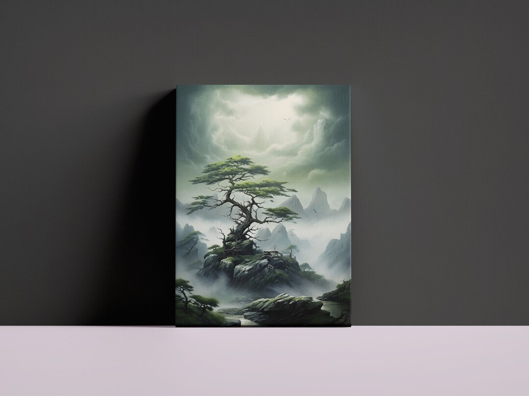 Tree Deserted Mountain Foggy Art Instant Download galactic - Etsy