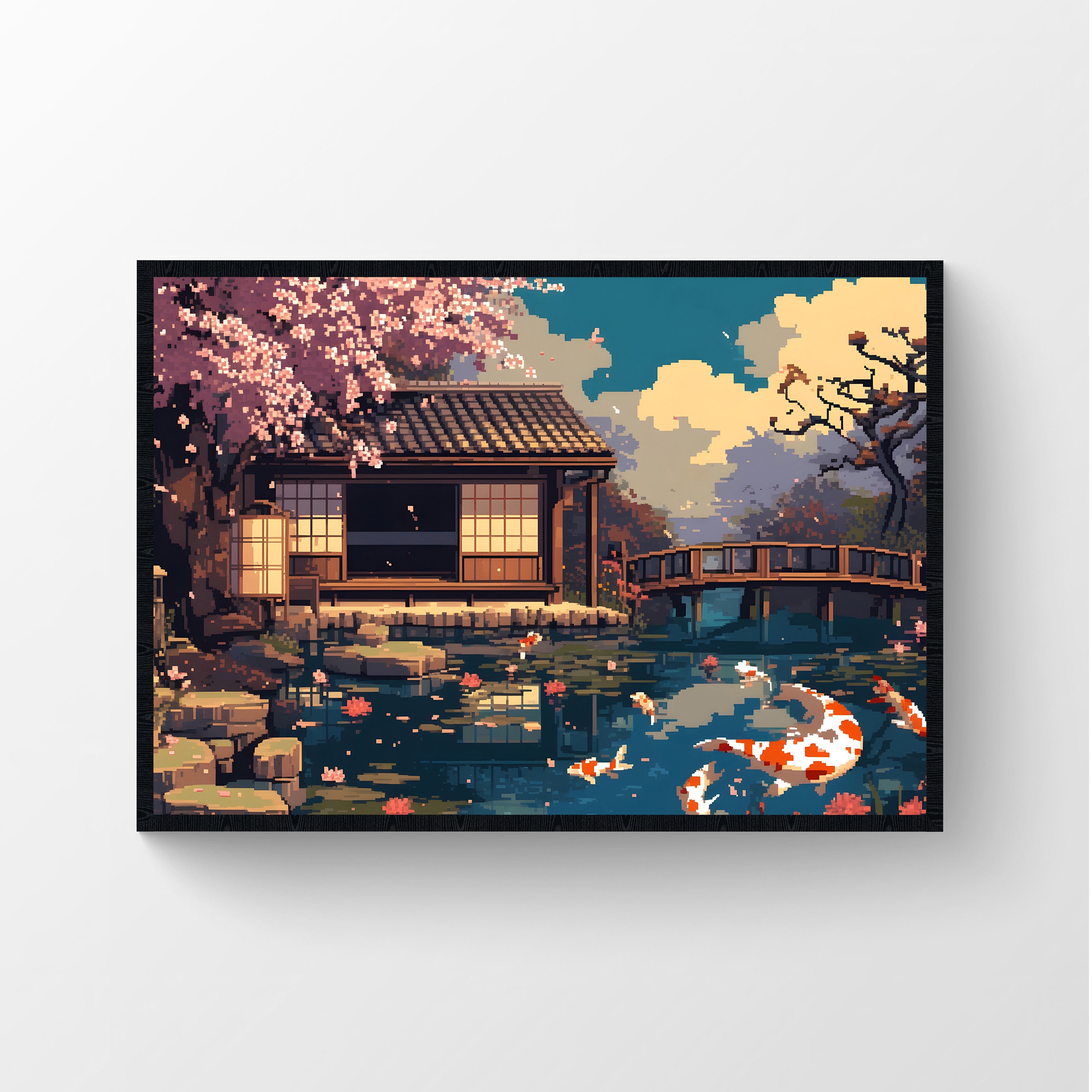Japan Koi Fish Lake House Pixel Art, Digital Art Instant Download ...