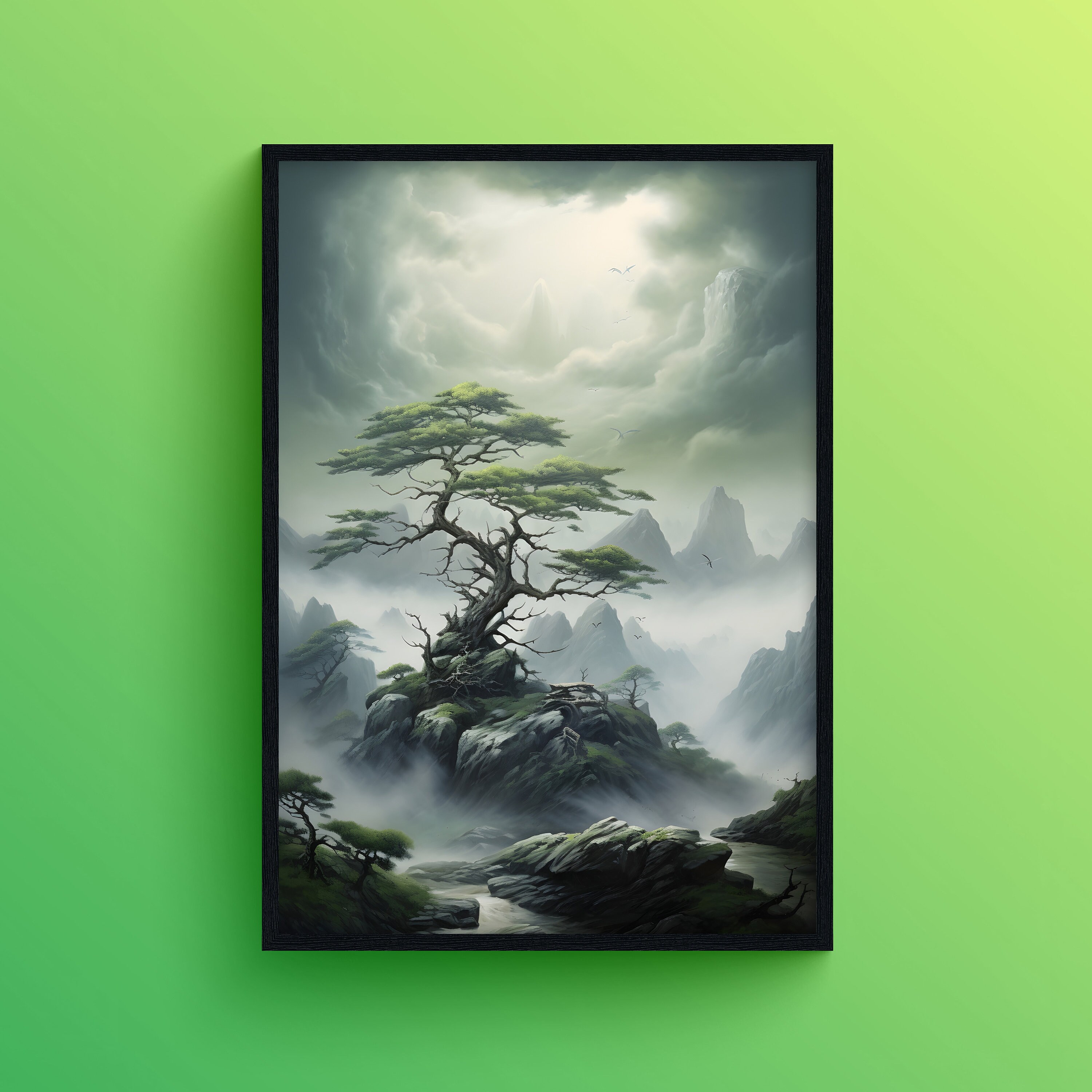 Tree Deserted Mountain Foggy Art Instant Download galactic - Etsy