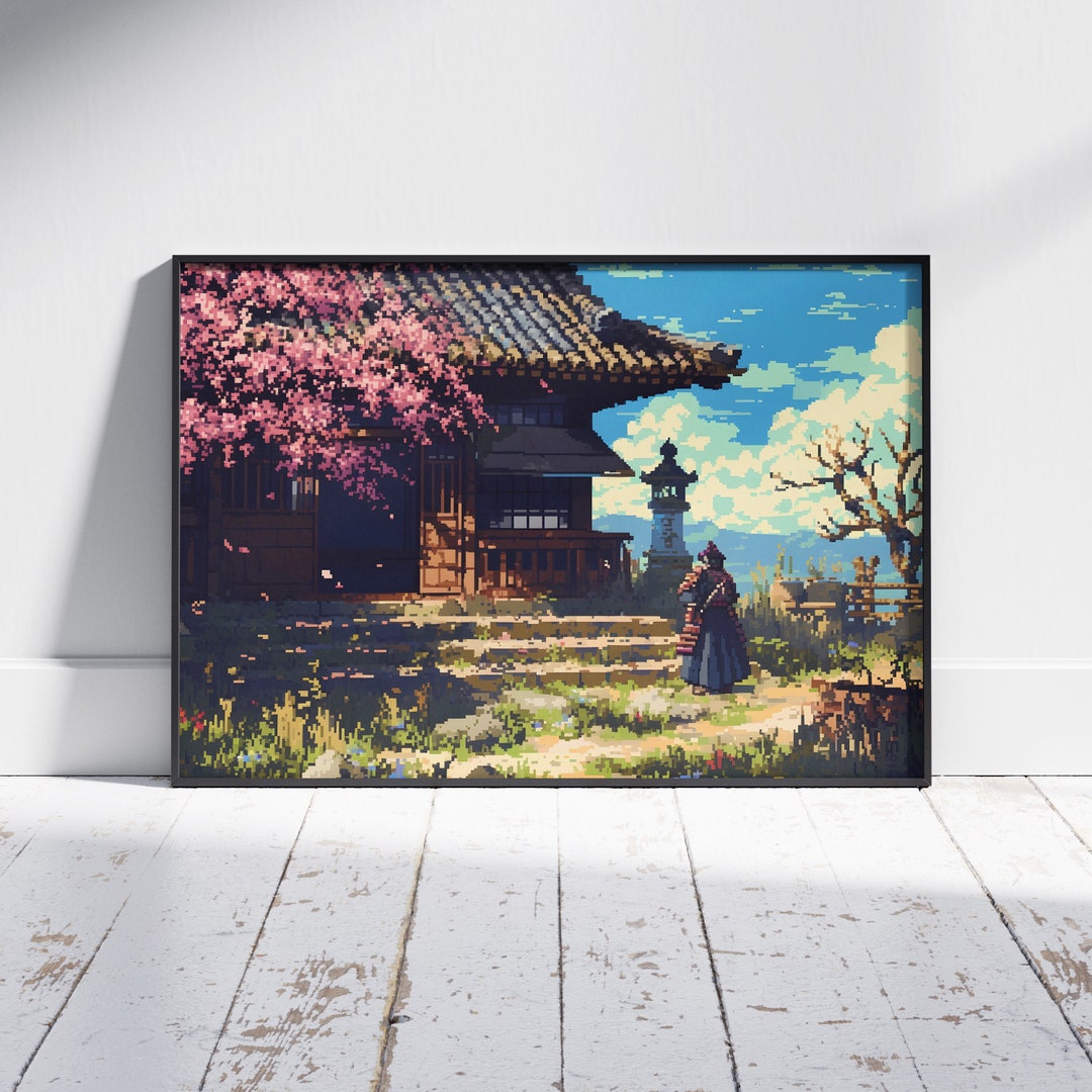 Traditional Japanese House Samurai Pixel Art, Digital Art Instant ...