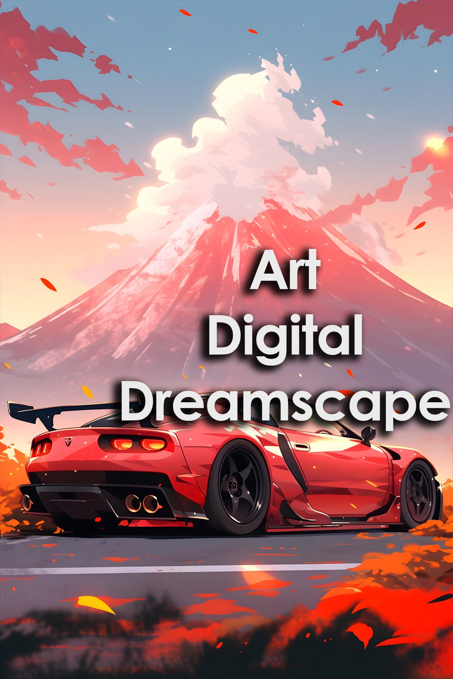 Red Sportscar Artistic Mountain Road Digital Car Art Instant - Etsy